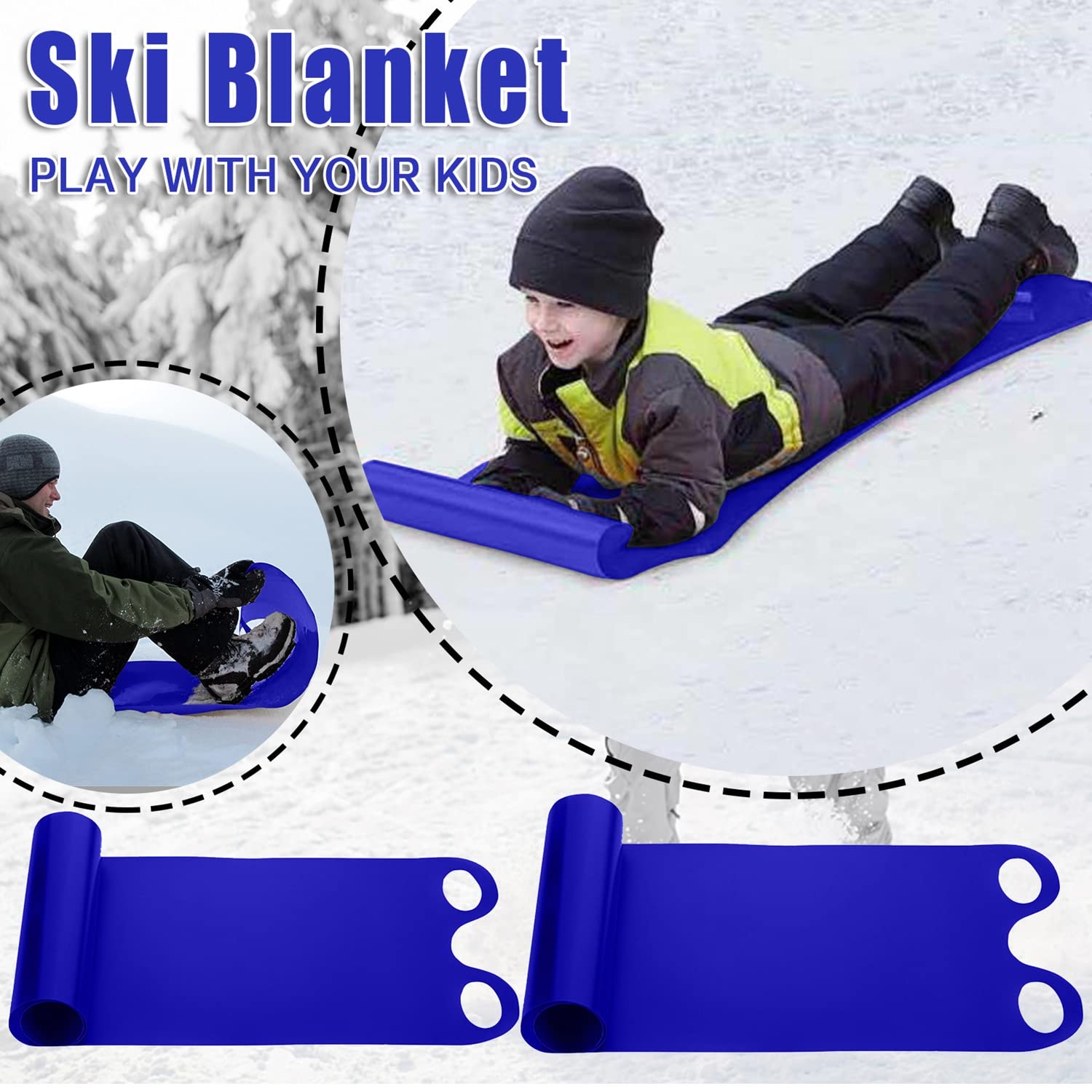 Snow Sled Flying Carpet, Roll Up Snow Slider with Handle for Kids and Adults, Portable Ski Flying Blanket Flexible Grass Skiing Carpet