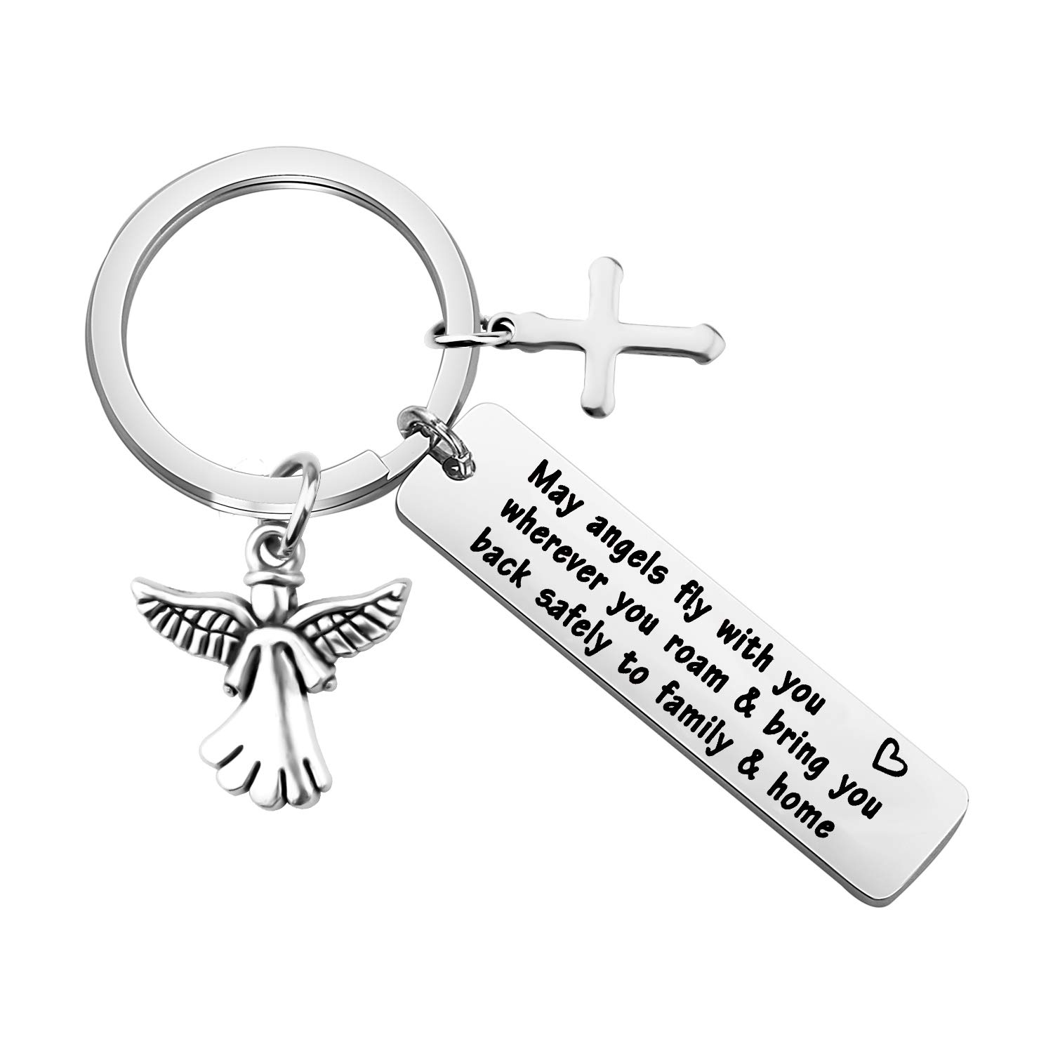 MYOSPARK Travel Prayer Keychain May Angels Fly With You Wherever You Roam & Bring You Back Safely To Family & Home Traveller Gift For Family Friends (May Angels Fly With You)