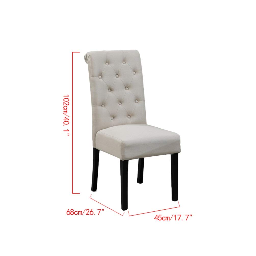 nozama Upholstered Dining Chairs Set of 2 Tufted Fabric Parsons Chair with Solid Wood Legs (Beige)