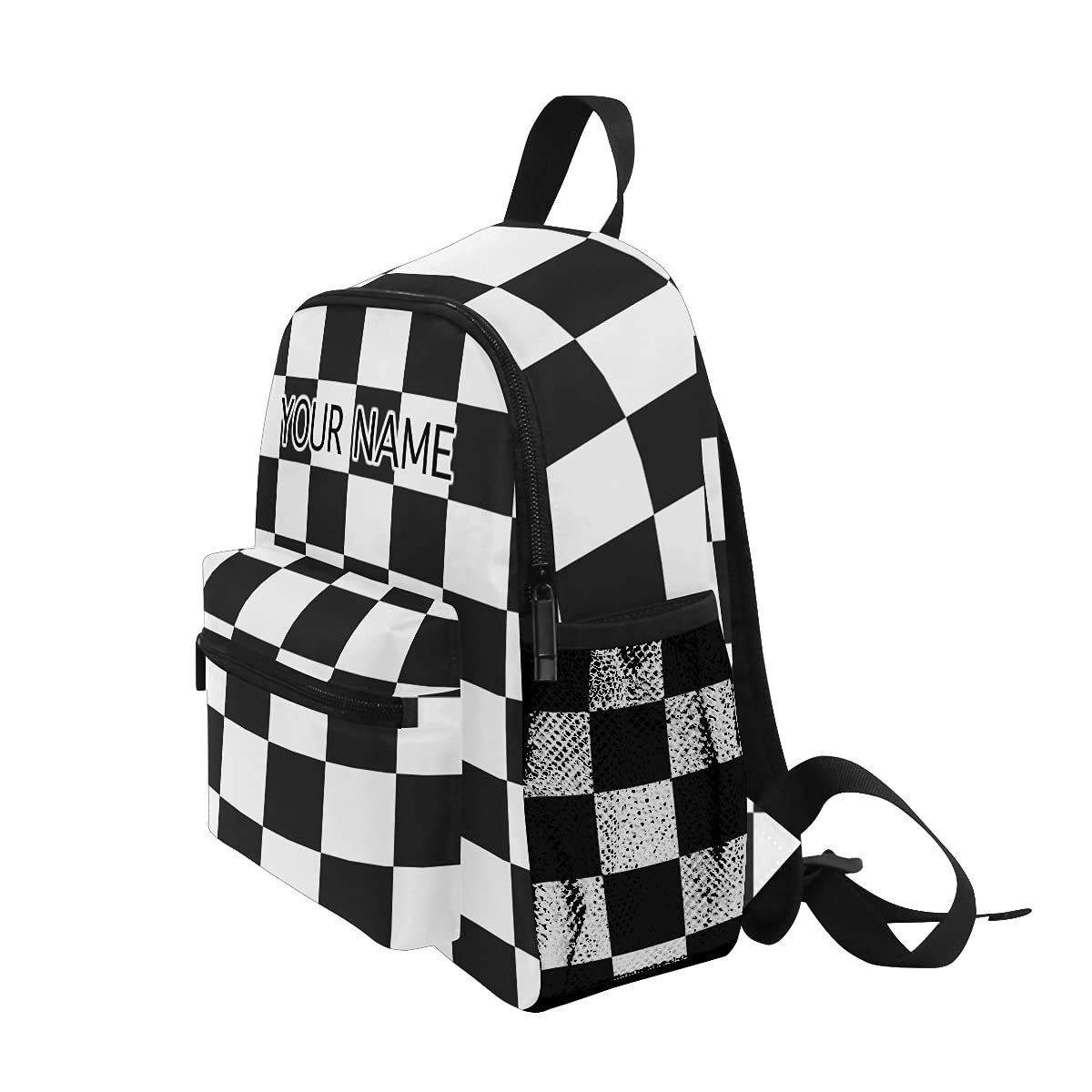 ODAWA Custom Black and White Checkerboard Backpack for Boys Girls, Personalized Backpack with Name/Text, Customization Preschool Backpack Kindergarten