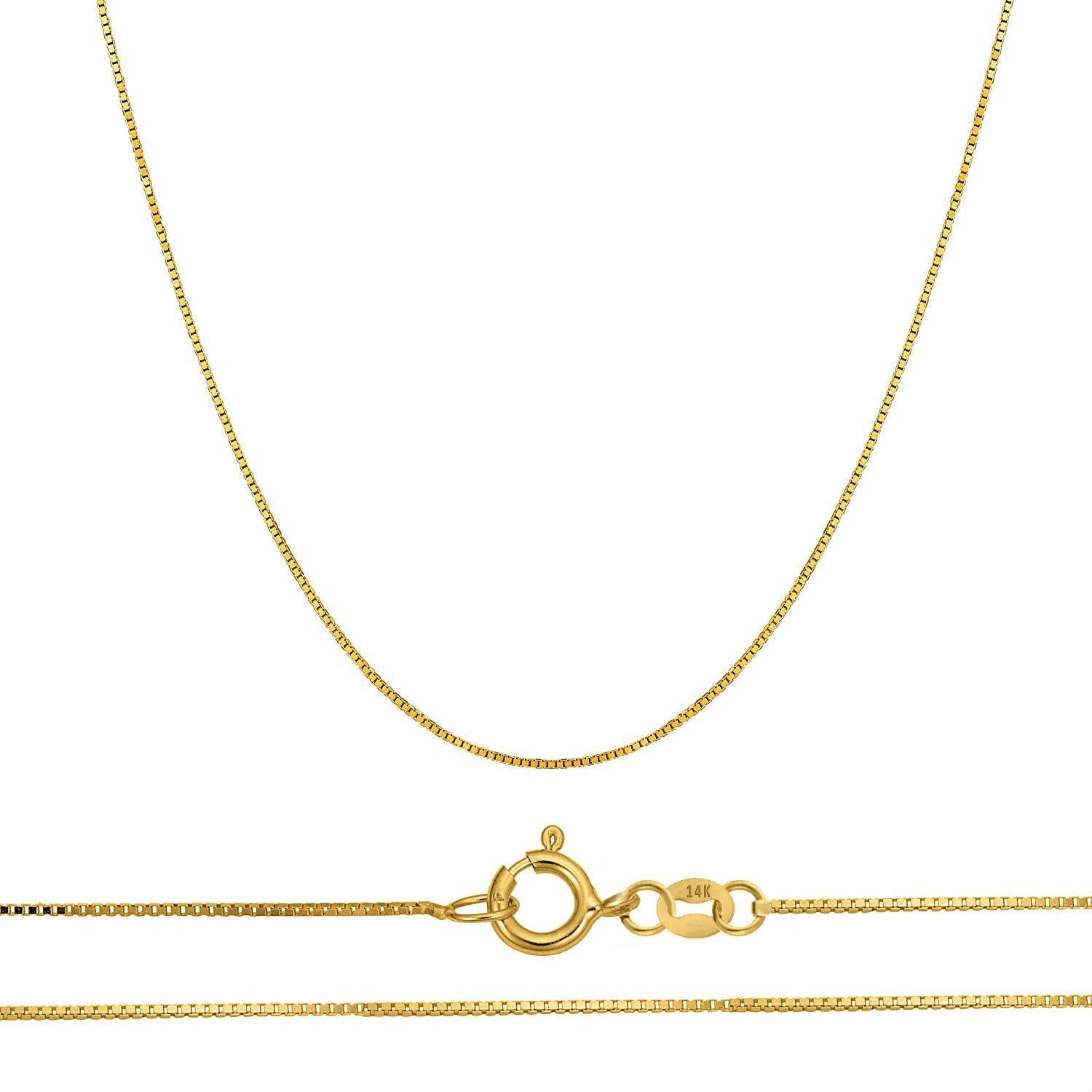 Orostar 14K Solid Gold 0.45mm Thin Box Chain Pendant Necklace, 18" - White and Yellow Gold (Yellow Gold, 18)