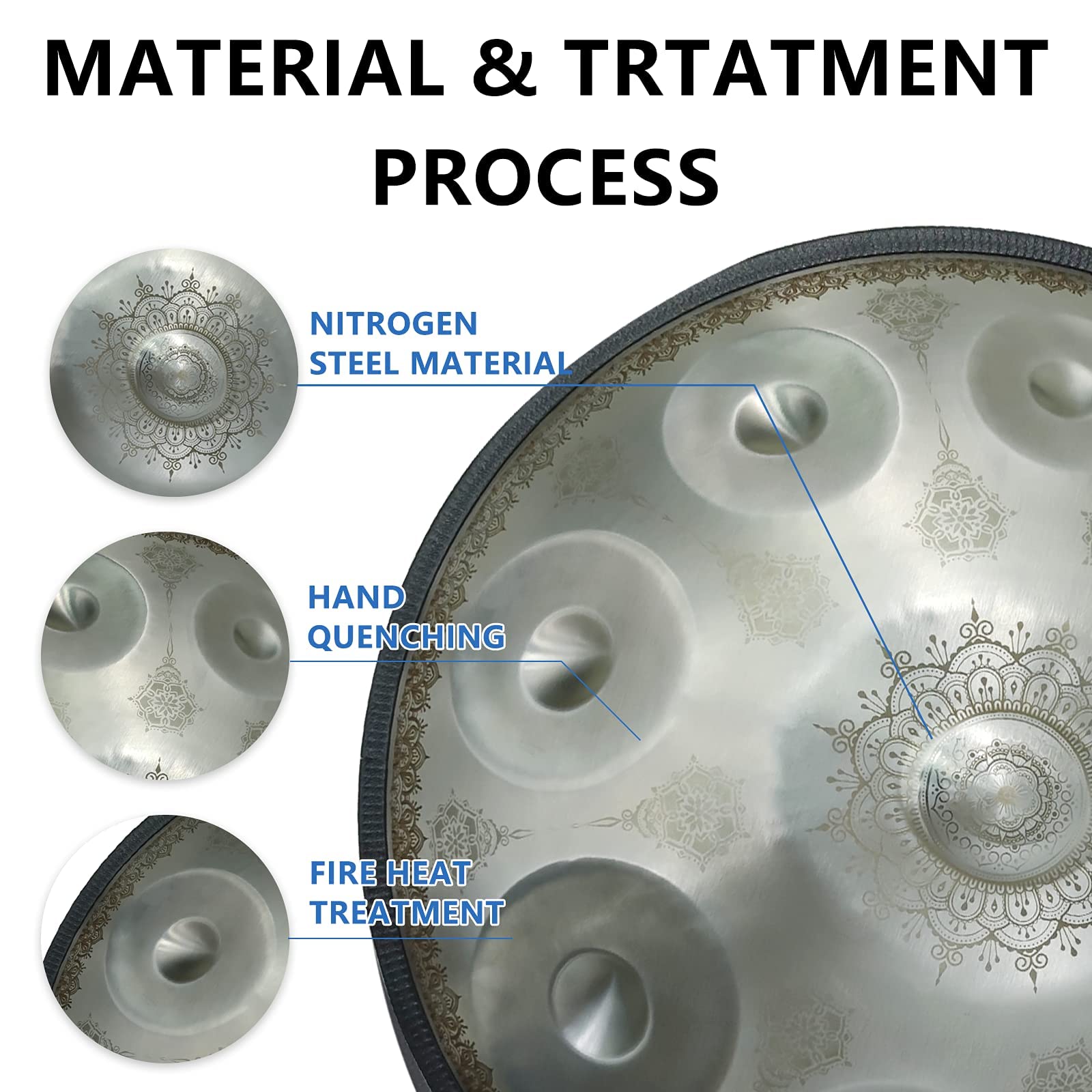 REEKIO HANDPAN, Handpan Drum Instrument in D Minor 9 Notes 22 Inches Steel Hand Drum with Carry Bag, Mallets, Bracket, Note stickers, Wipe Cloth(New Silver)