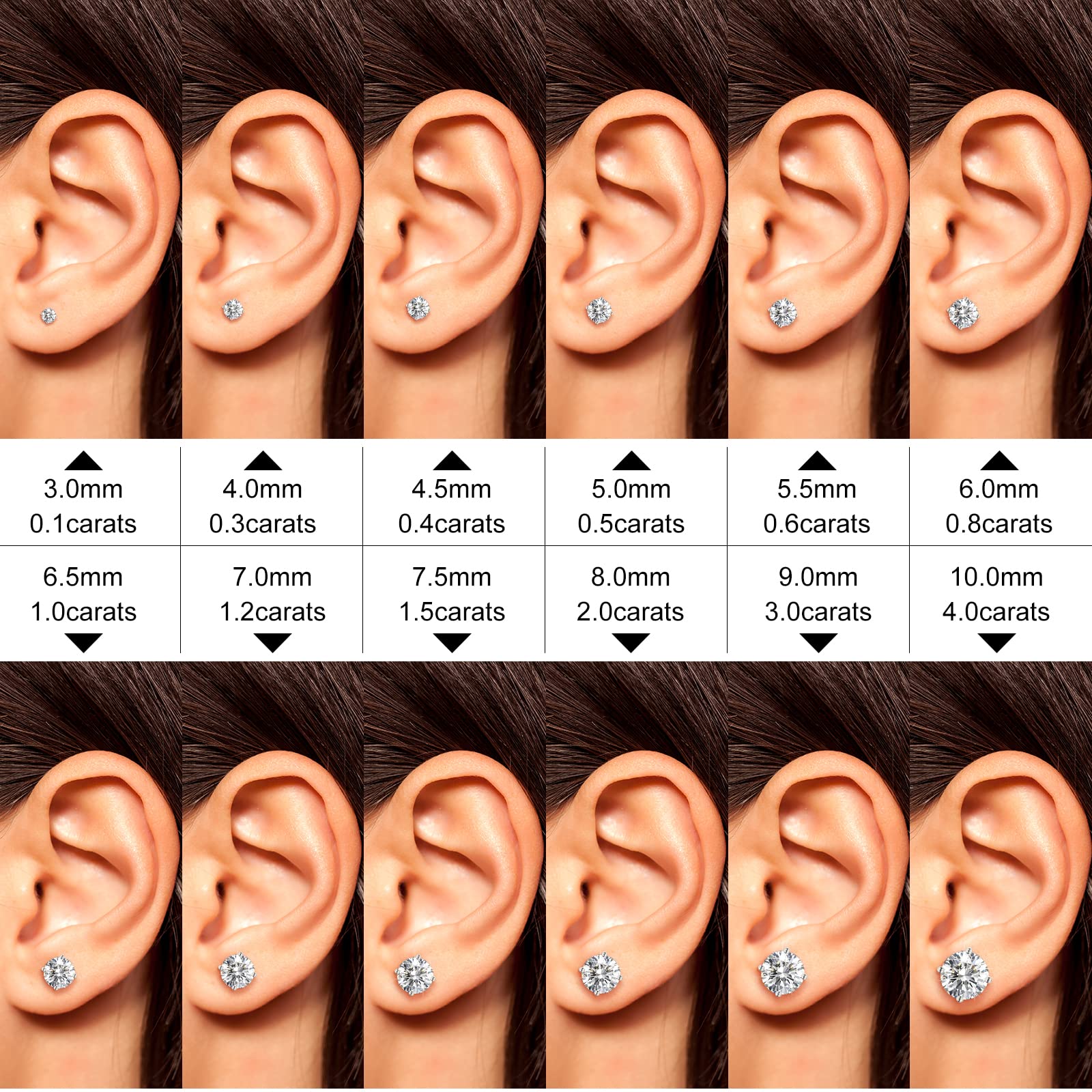 Moissanite Stud Earrings Screw Back 2.0CT 6.5MM*2 18K White Gold Plated S925 Sterling Silver Round Cut D Color VVS1 Clarity Lab Created Moissanite Diamond Hypoallergenic Earrings for Women Men
