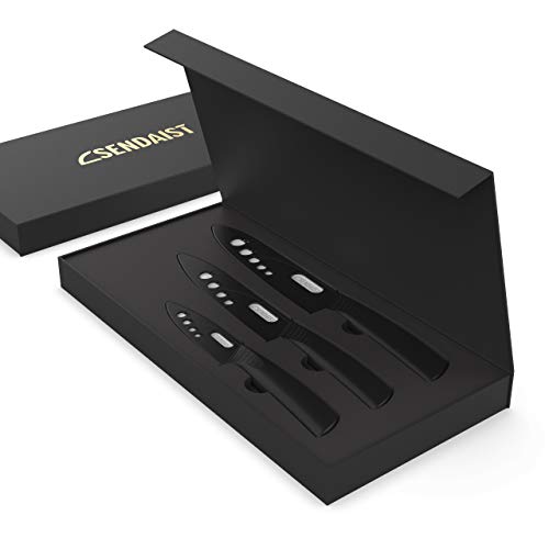 SENDAIST Set of 3 Sharp Ceramic Kitchen Knives With Anti-slip handle & sheath – 6” Chef Knife, 5” Utility Knife and 3'' Fruit Knife