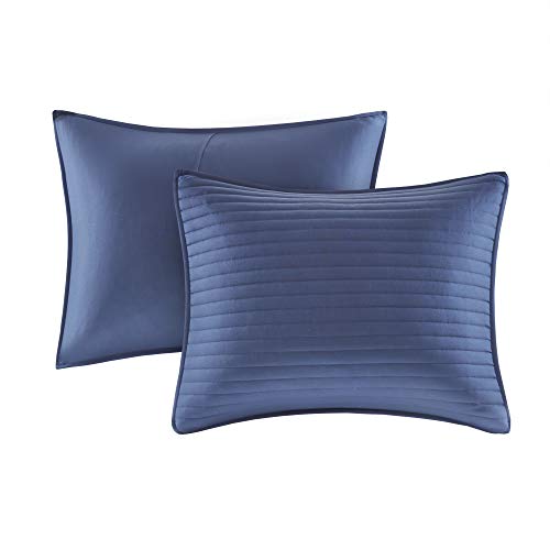 Madison Park Marina Comforter Quilt Combo Set - Modern Luxury Design, All Season Down Alternative Bedding, Matching Shams, Decorative Pillows, King/Cal King(104"x92") Seersucker Blue 8 Piece