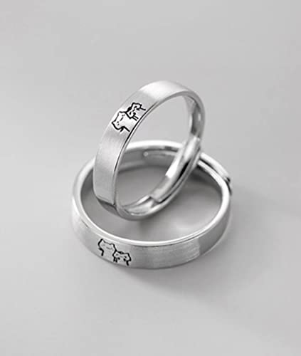 QINGDUO Personalized Name Date Matching Promise Rings for Couples 925 Sterling Silver Wedding Band Sets Him Her Cute Kitten Valentine's Day Birthday Gift Wife Husband,Adjustable Size 5-8 (QD-KT612KZ)
