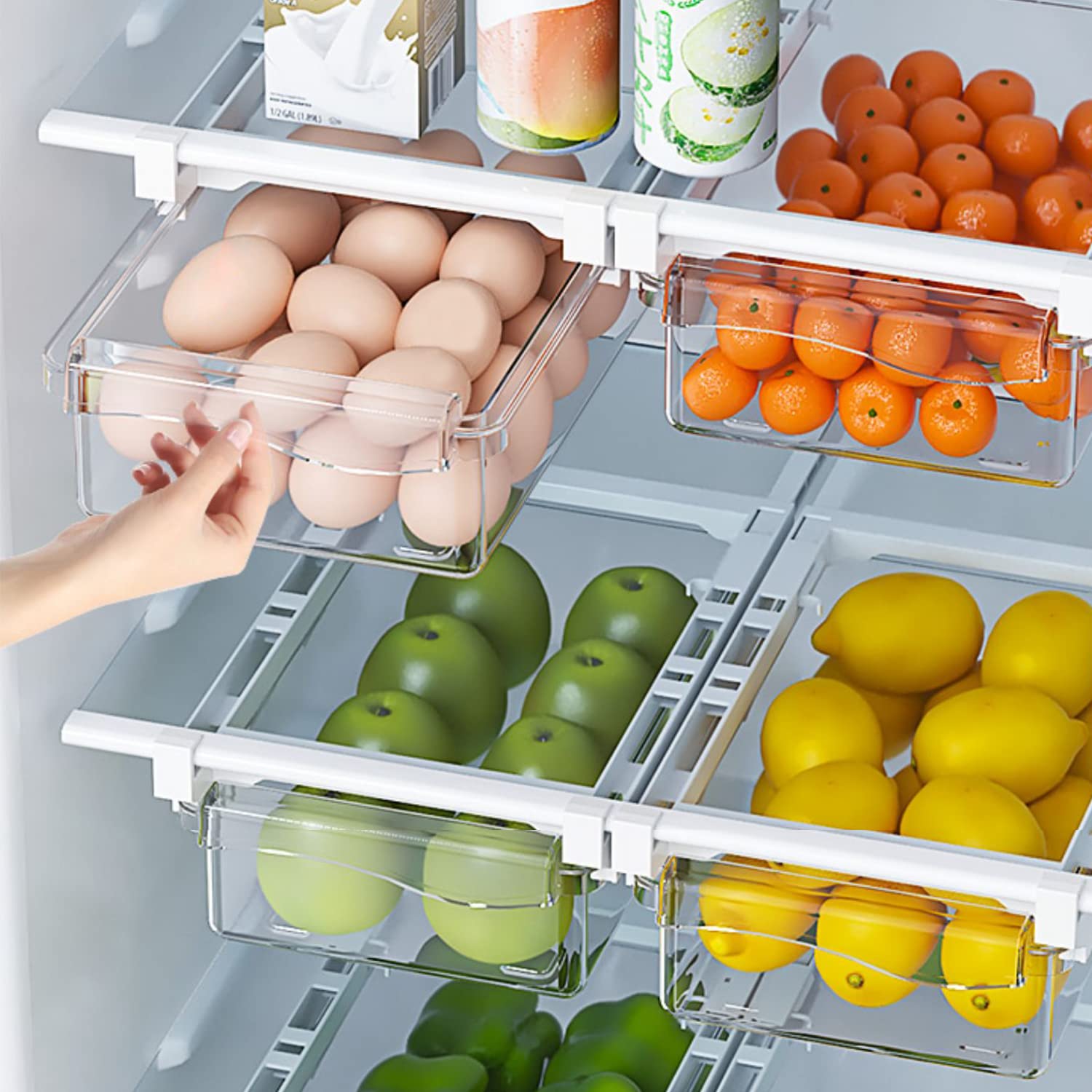 SDFNBRA Refrigerator Organizer Bins, Fridge Drawer Organizer, Clear Plastic Container Drawer for Fridge, Home Essentials Organization and Storage Box for Kitchen Cabinet Pantry