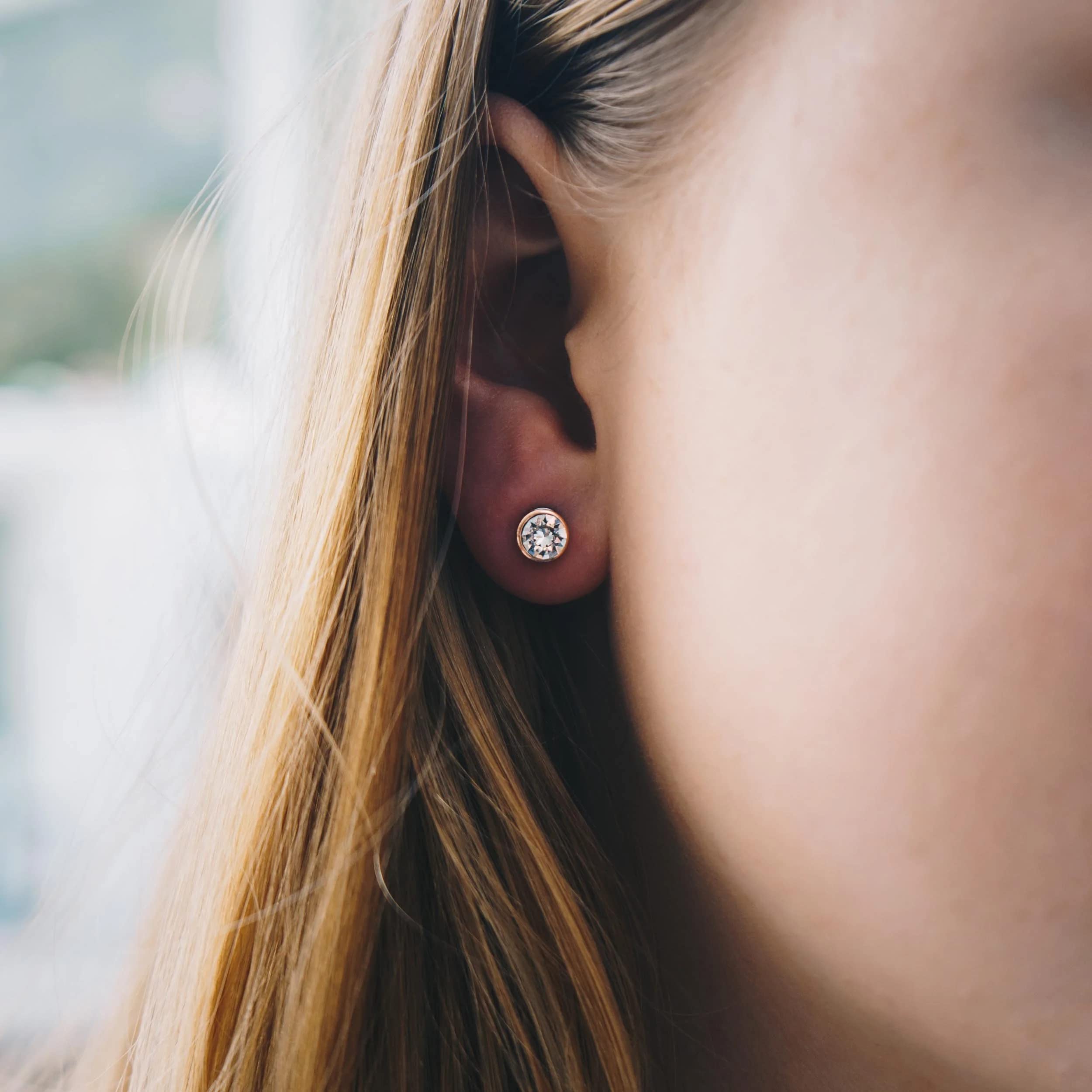 Rose Gold 6mm Magnetic Clip On Earrings Created with Austrian Crystals