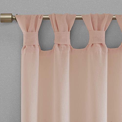 Madison Park Rosette Floral Embellished Cuff Tab Top Solid Single Window Treatments Curtain Panel Drape for Bedroom Living Room and Dorm, 50"x63", Blush