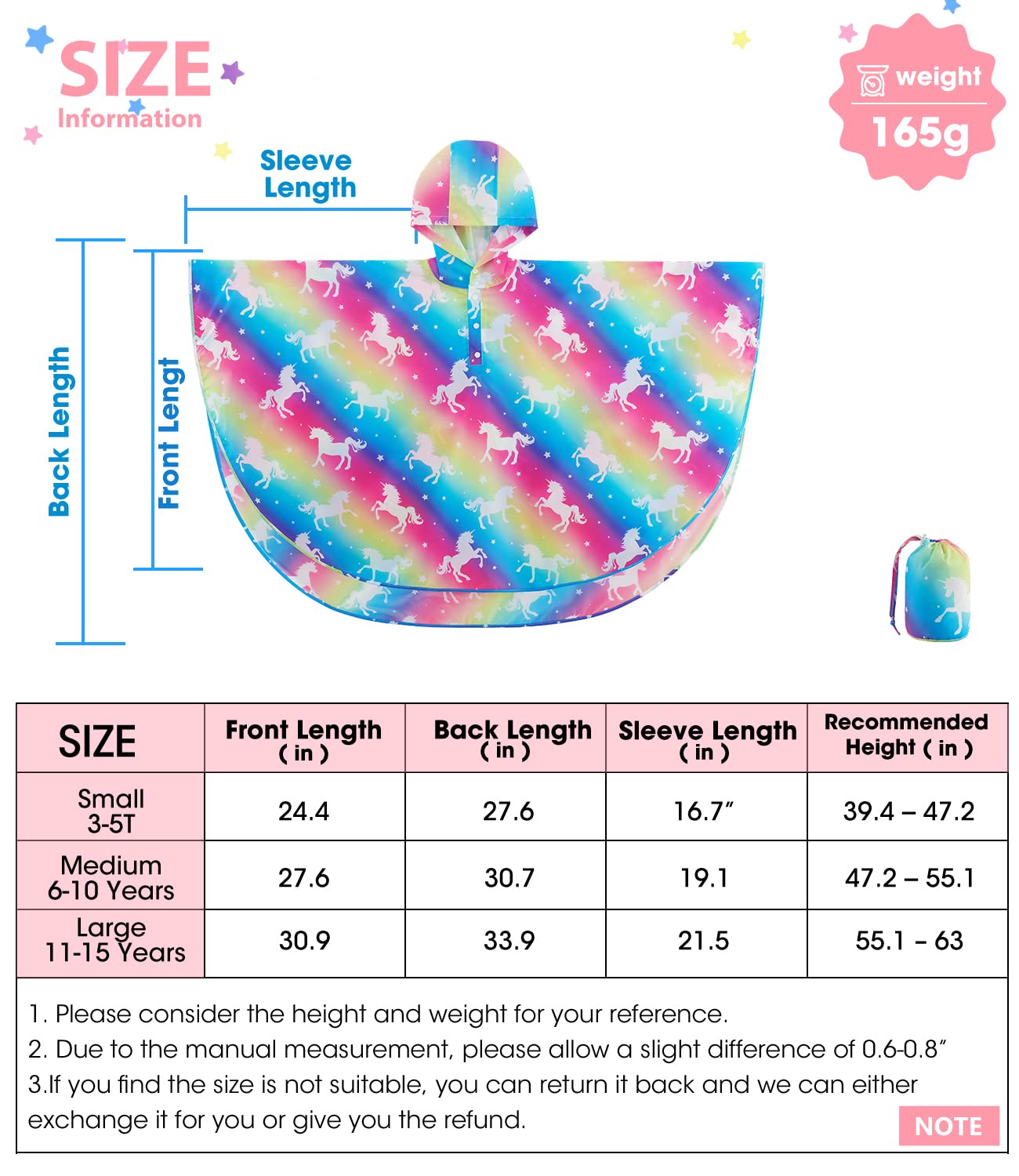 WAWSAM Lightweight Kids Rain Poncho Waterproof Kids Poncho Reusable Hooded Rain Jacket for Boys Girls