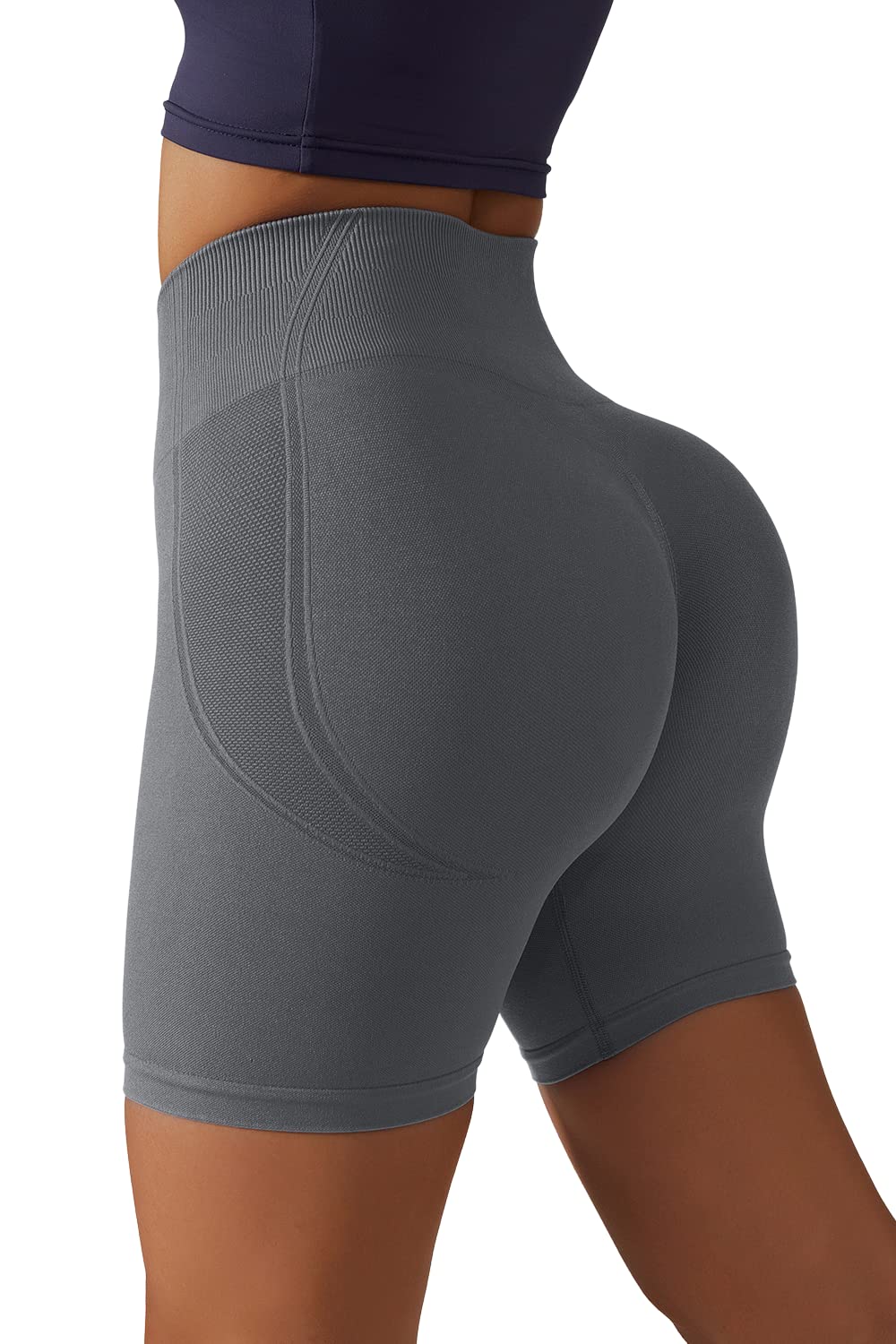 QINSEN High Waisted Athletic Shorts for Women Tummy Control Gym Workout Squat Proof Shorts Gray S