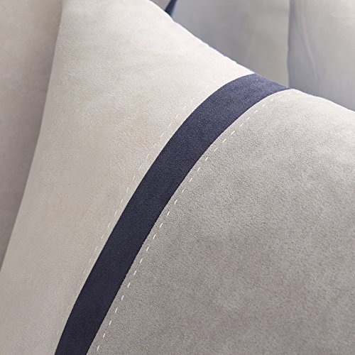 Madison Park Palisades Duvet Cover Full/Queen Size - Navy, Grey, Pieced Stripe Duvet Cover Set β 6 Piece β Micro Suede Light Weight Bed Comforter Covers