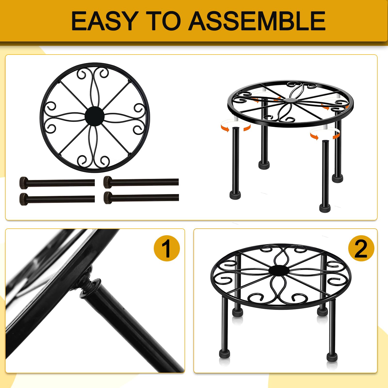 Metal Black Plant Stands,Anti-Rust Iron Plant Pot Shelf,Heavy Duty Round Supports Display Rack,Rustproof Potted Plant Holder,Corner Gardening Pumpkin Stand for Indoors or Outdoors (3 Pack Matte Black)