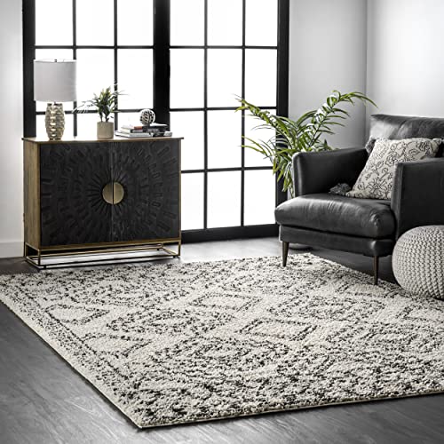 nuLOOM Lacey Moroccan Geometric Shag Area Rug, 4x6, Off-white