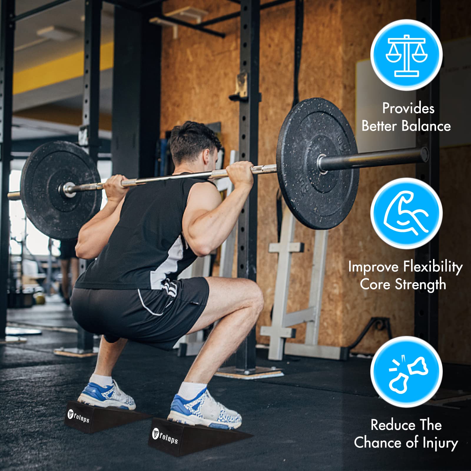 Squat Wedge Block - Slant Board for Squats Heel Elevated Calf Raise Block Yoga Foam Wedge Boost Strength Performance