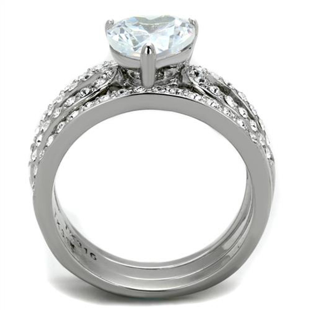 Marimor Jewelry 3.15 Carat Heart Shape Cubic Zirconia Wedding and Engagement Ring 3 Piece Set Women's Size 7