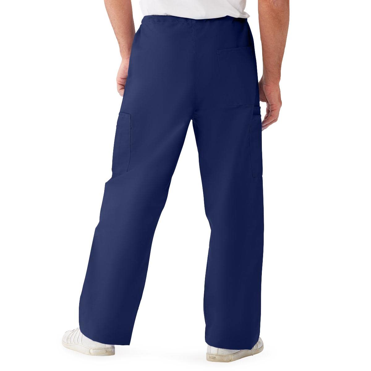 Medline ComfortEase Unisex Non-Reversible Drawstring-Waist Cargo Scrub Pants, Midnight Blue, Size Medium, Regular Inseam