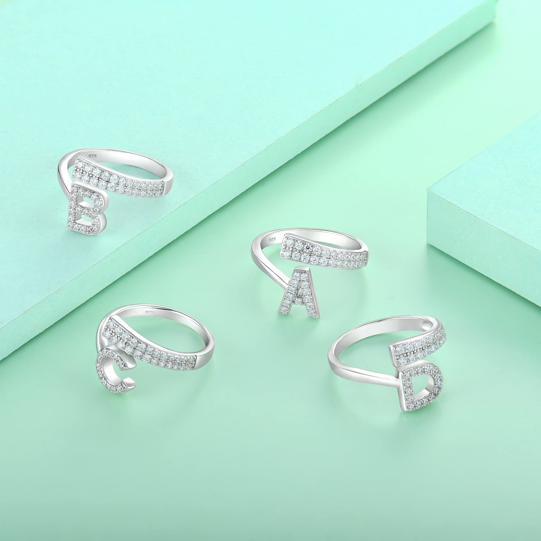 STARCHENIE Initial Ring for Women 925 Sterling Silver Letter A Ring Adjustable Ring 26 Alphabet Jewelry