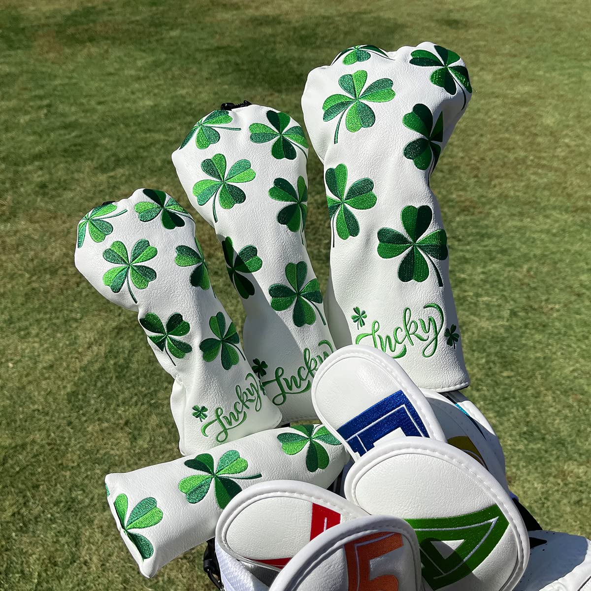 Putter Cover Magnetic - Lucky Clover Embroidery Golf Blade Putter Headcover -Golf Club Head Covers - Synthetic Leather Well-Made Putter Covers Blade