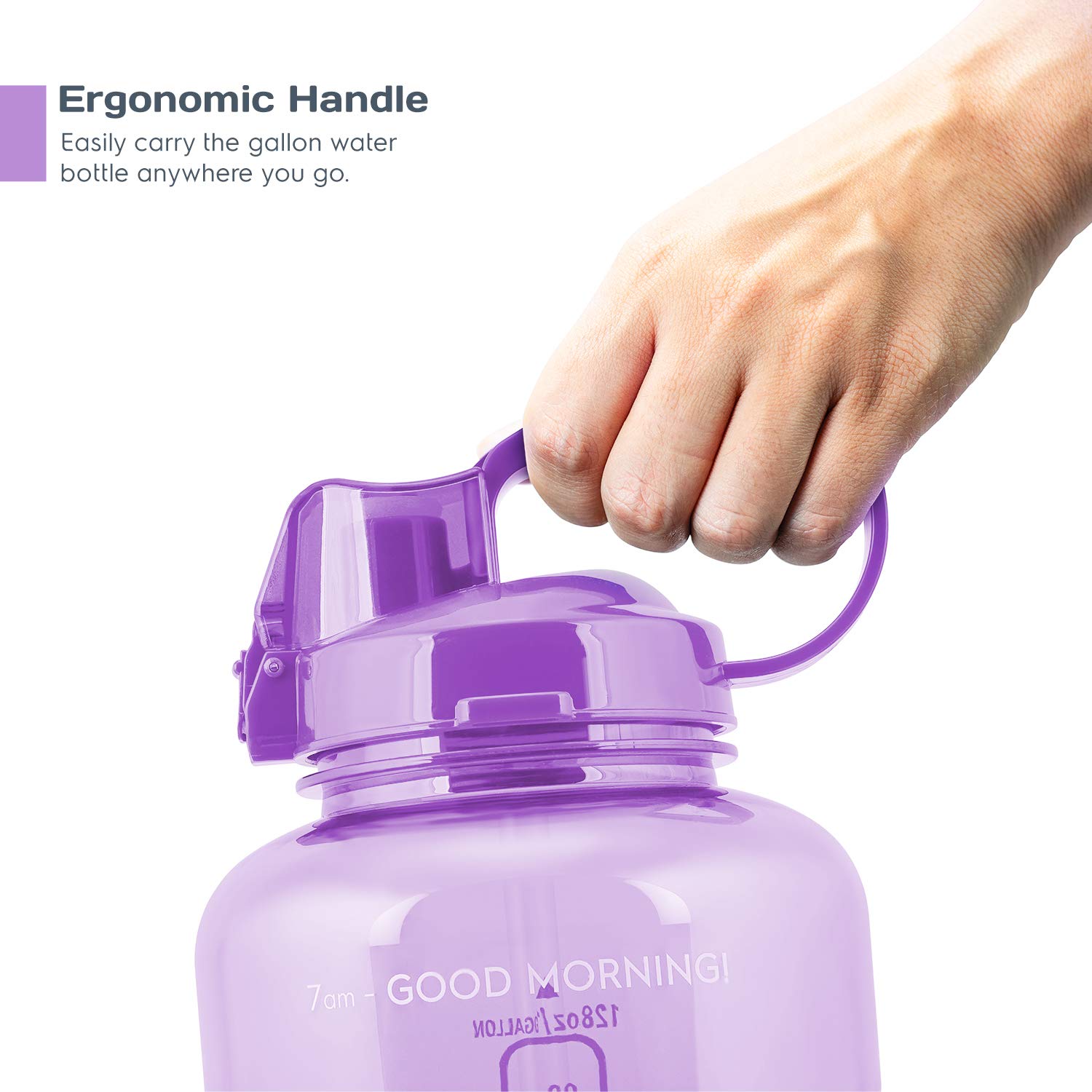 Myth Motivational Gallon Water Bottle with Straw - 1 Gallon Water Bottle with Time Marker - BPA Free Water Bottle - Light Purple