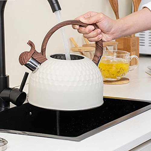 MMSEKT Camping Kettle Portable Whistling Tea Kettle, White W/Handle Enamel Infuser for Kitchen Household