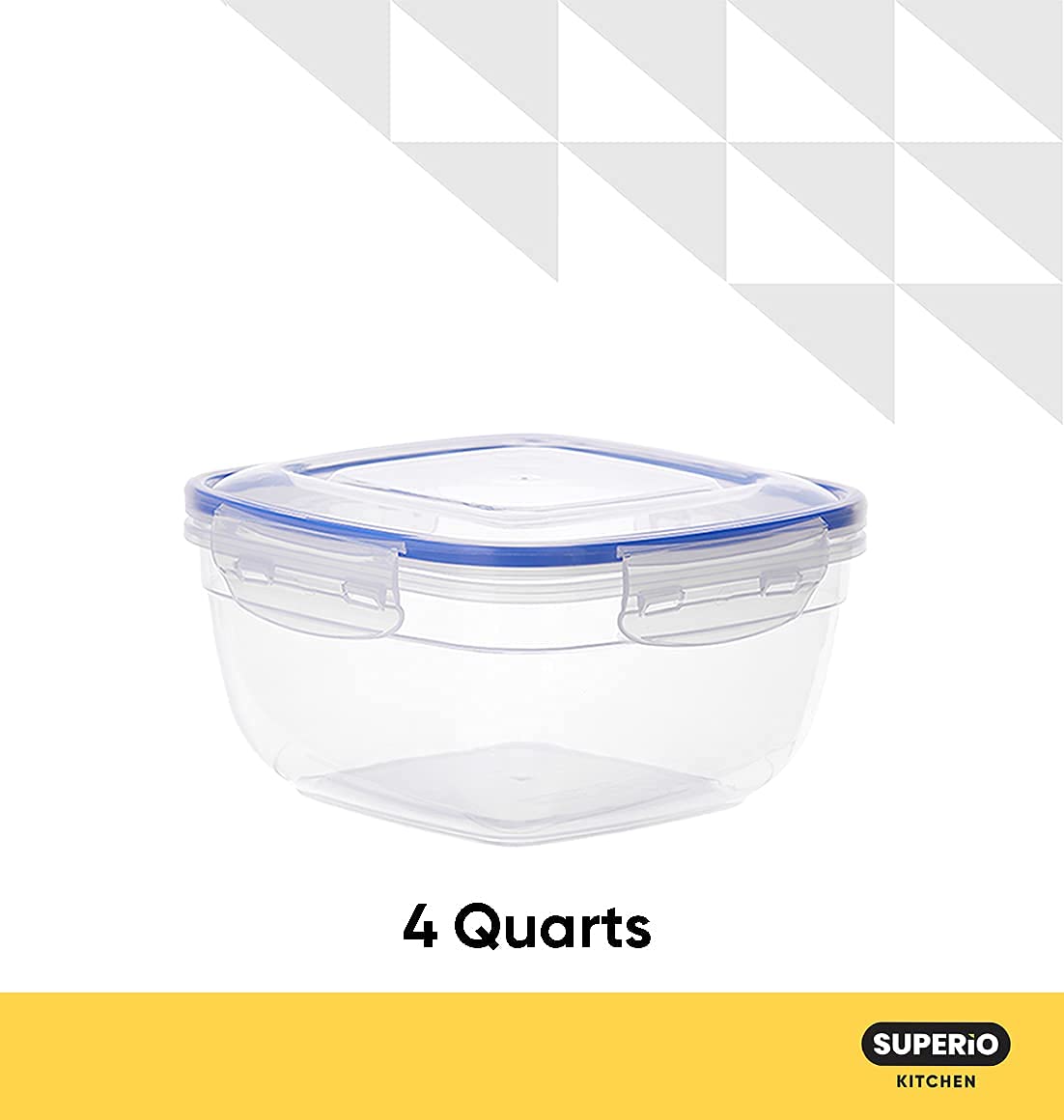 Superio Sealed Food Container, Large Meal Prep Container, 4 Quart, 16 Cups, 128 Oz, Lunch Prep Containers for College, School, Food Bowl with Latches- Clear Bin with Leakproof Lid, BPA Free