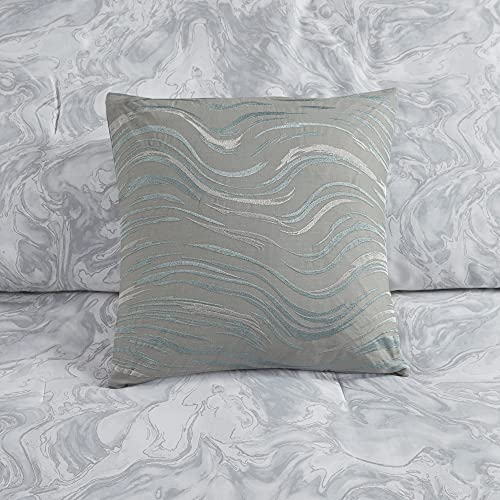 Madison Park Emory Cozy Cotton Comforter Set, Modern Marble Design All Season Down Alternative Casual Bedding with Matching Shams, Decorative Pillows, King(104"x92"), Grey 7 Piece