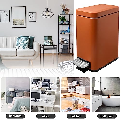 M-Aimee 1.3 Gallon Slim Small Trash Can with Lid Soft Close, Stainless Steel Garbage Can for Bathroom Bedroom Office, Rectangular Step Trash Bin with Removable Inner Waste Basket (Pink)