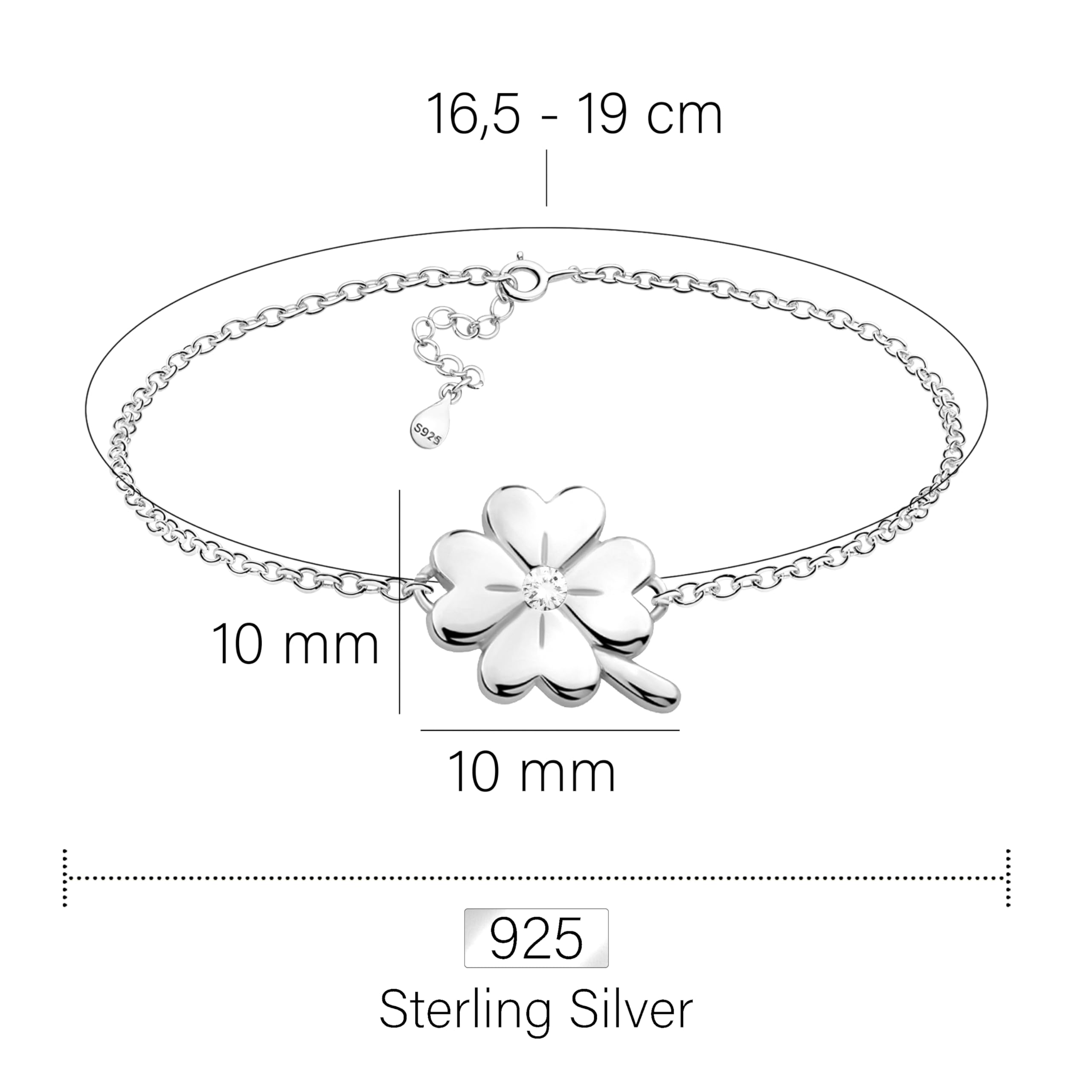 Sofia Milani - Solid 925 Sterling Silver Bracelet for Women - with Zirconia Stone - Cloverleaf Pendant - B0276