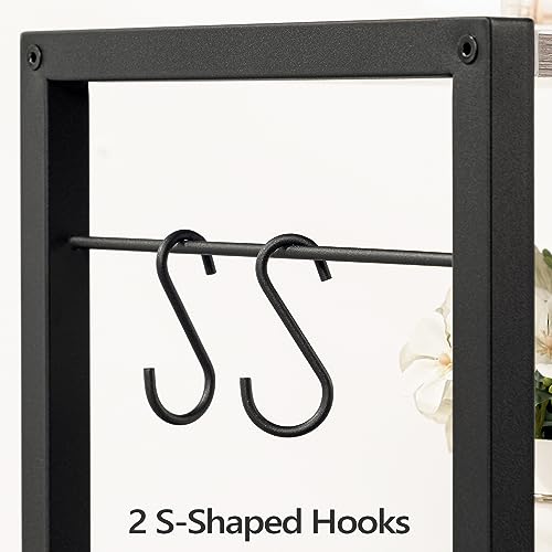 MAHANCRIS Under Desk Printer Stand, 2-Tier Printer Cart with Storage, Rolling Printer Table on Wheels and 2 Hooks, Printer Holder for Desk Shelf Organizer for Home Office, Greige PTHG2001Z
