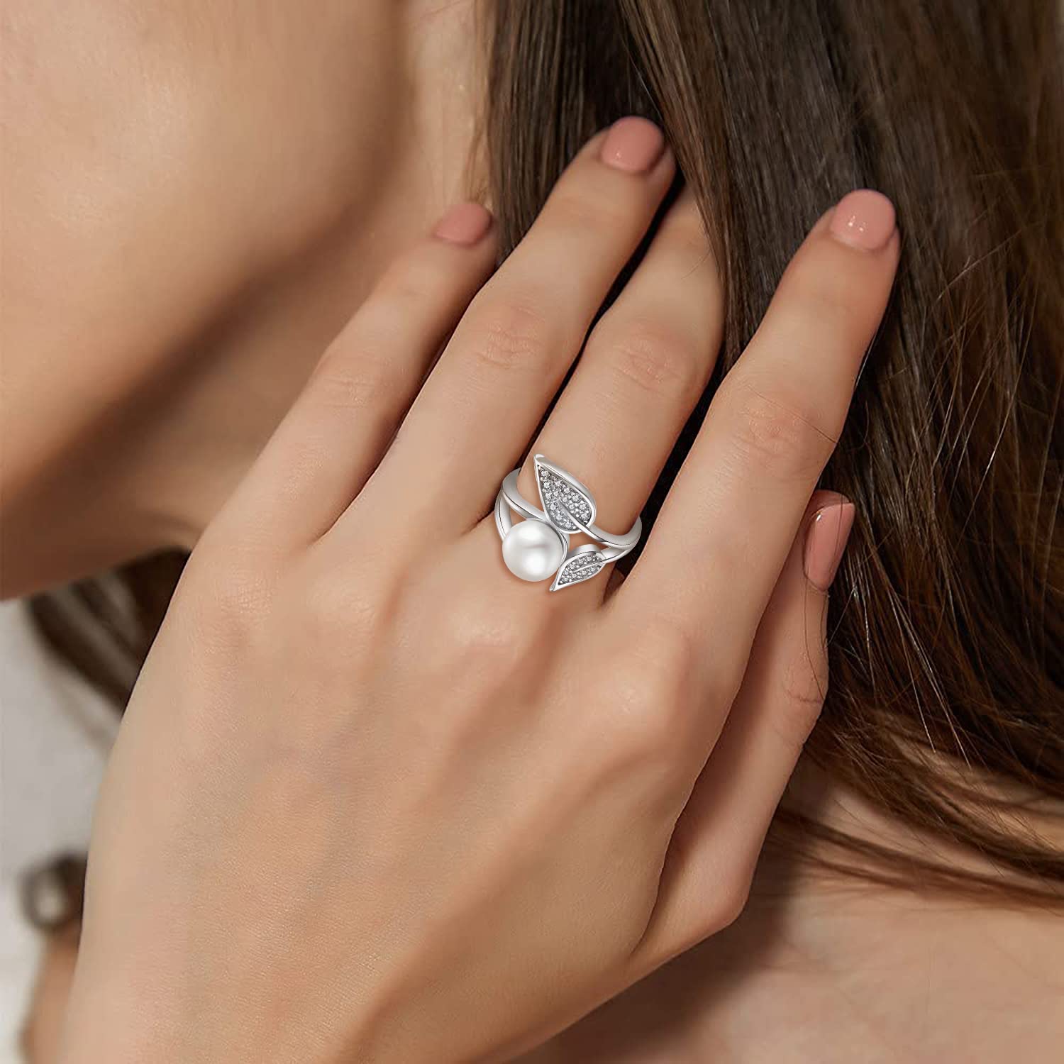 STARCHENIE Pearl Ring for Women,9mm Cultured Freshwater Pearl Cubic Zirconia Ring Sterling Silver size10