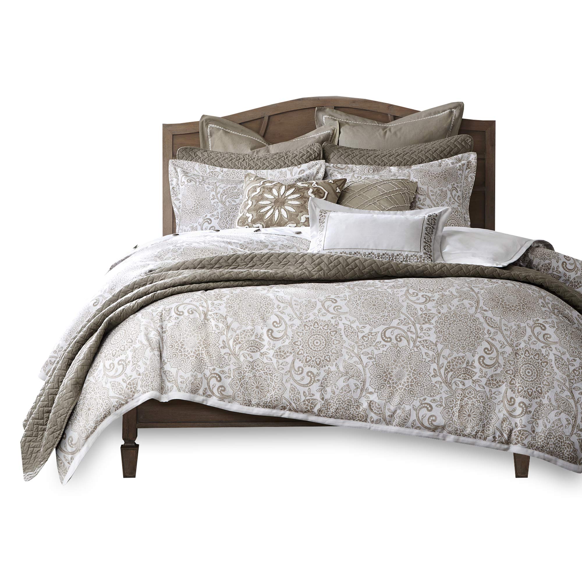 Madison Park Signature Sophia King Size Bed Comforter Duvet 2-In-1 Set Bed In A Bag - Ivory , Jacquard β 9 Piece Bedding Sets β Ultra Soft Microfiber Bedroom Comforters