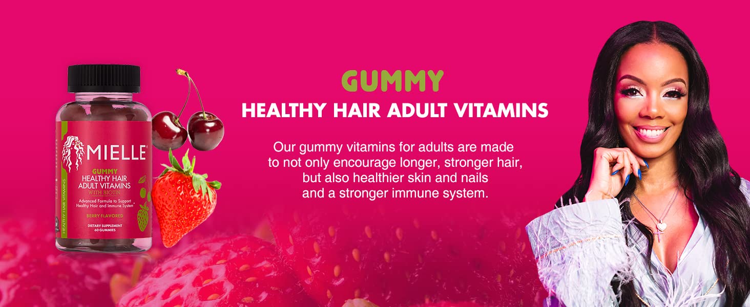 Mielle Organics Adult Healthy Hair Formula Gummy Vitamins with Biotin, 60 Count