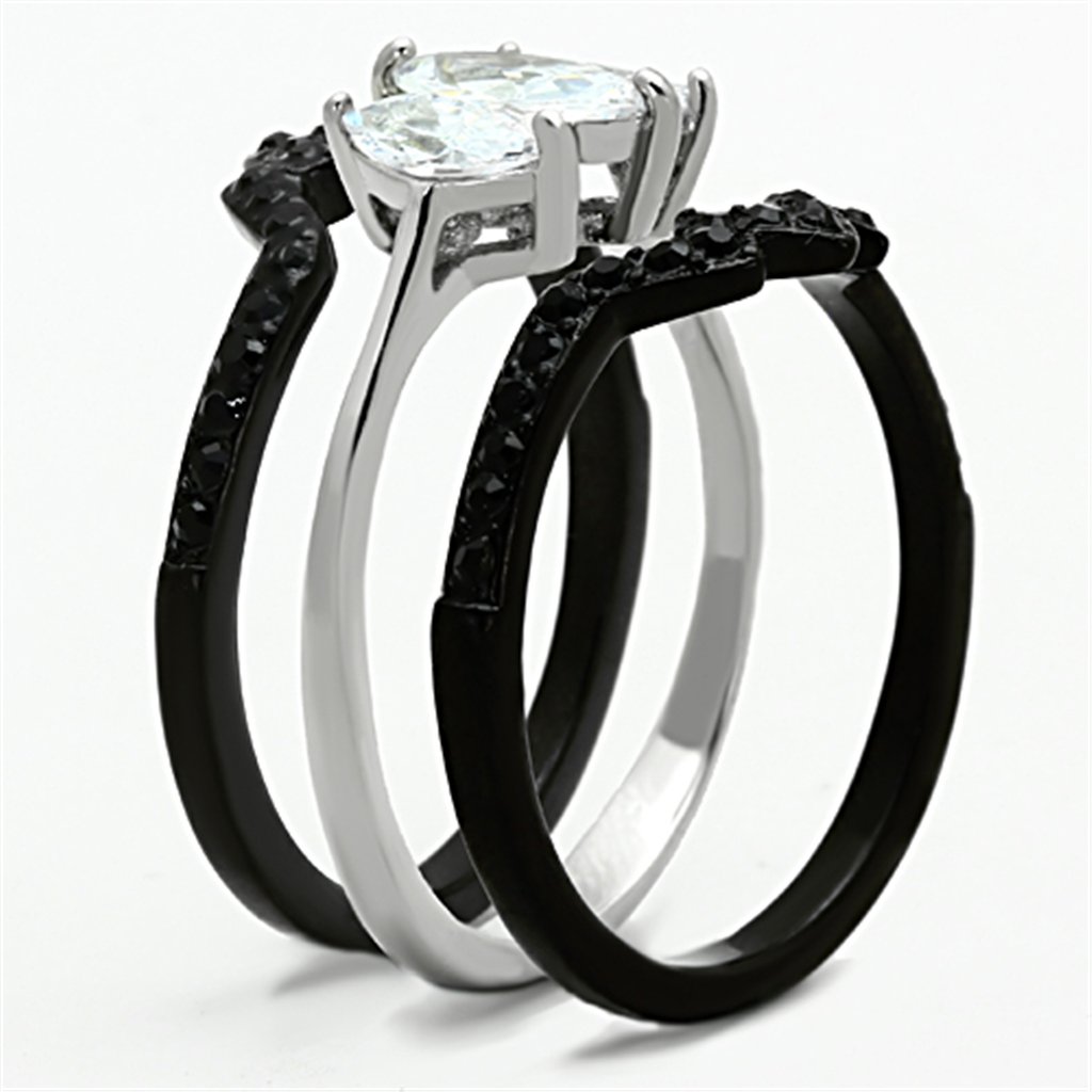 Marimor Jewelry His Hers 4 Piece Black Ion Plated Stainless Steel Wedding Engagement Ring Band Set Women's Size 08 Men's 08mm Size 10