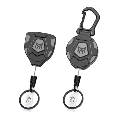 MNGARISTA Heavy Duty Retractable Keychain, Belt Clip Ver. & Carabiner Ver., 8 oz Retraction, 31.5" Steel Rope, Tactical ID Badge Reel with Key Chain Retractor, 2-Pack