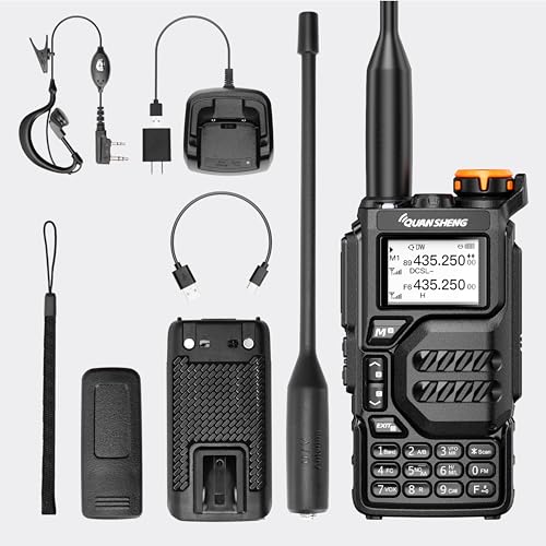 QUANSHENG UV-K5 Walkie Talkie Dual Band 5W Rechargeable Two Way Radio NOAA Emergency Weather Receiver with Type-C Charging Cable, Headset (Black 1 Pack)