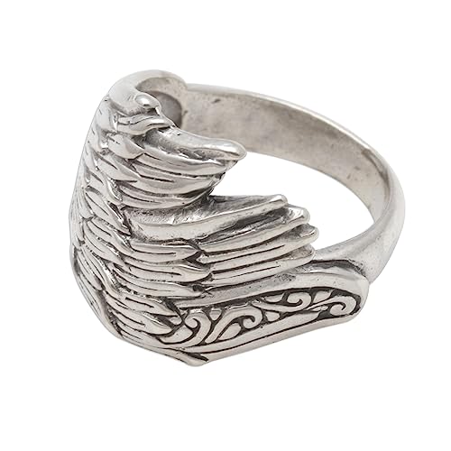 NOVICA Artisan Handmade .925 Sterling Silver Band Ring from Bali No Stone Indonesia 'Wing Feathers'