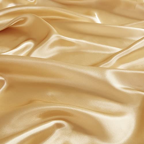 Madison Park Essentials Satin Sheets Queen Size, Luxurious Silky Satin Bed Sheets, Elastic 14" Pocket fits up to 16" Mattress, Wrinkle-Free, Soft Satin Bed Sheet Set, Gold 6 Piece