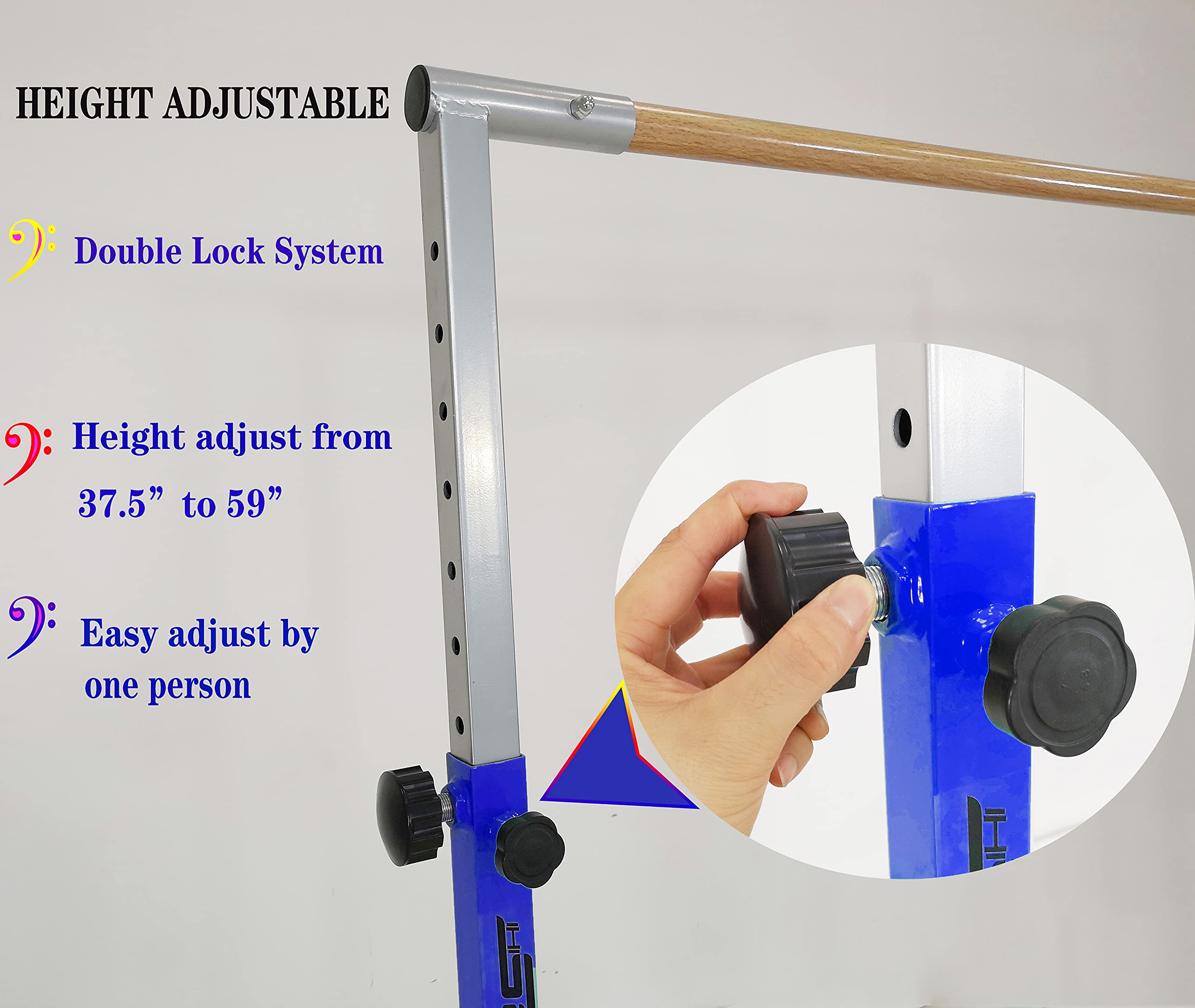 Seliyoo Expandable Gymnastics Bars with mat/Without mat,Horizontal Bars with Base Length 5FT,Adjustable from 33" to 49", Weight Limit 200 LBS for Kids Gymnastics at Home or Gym (Light Blue)