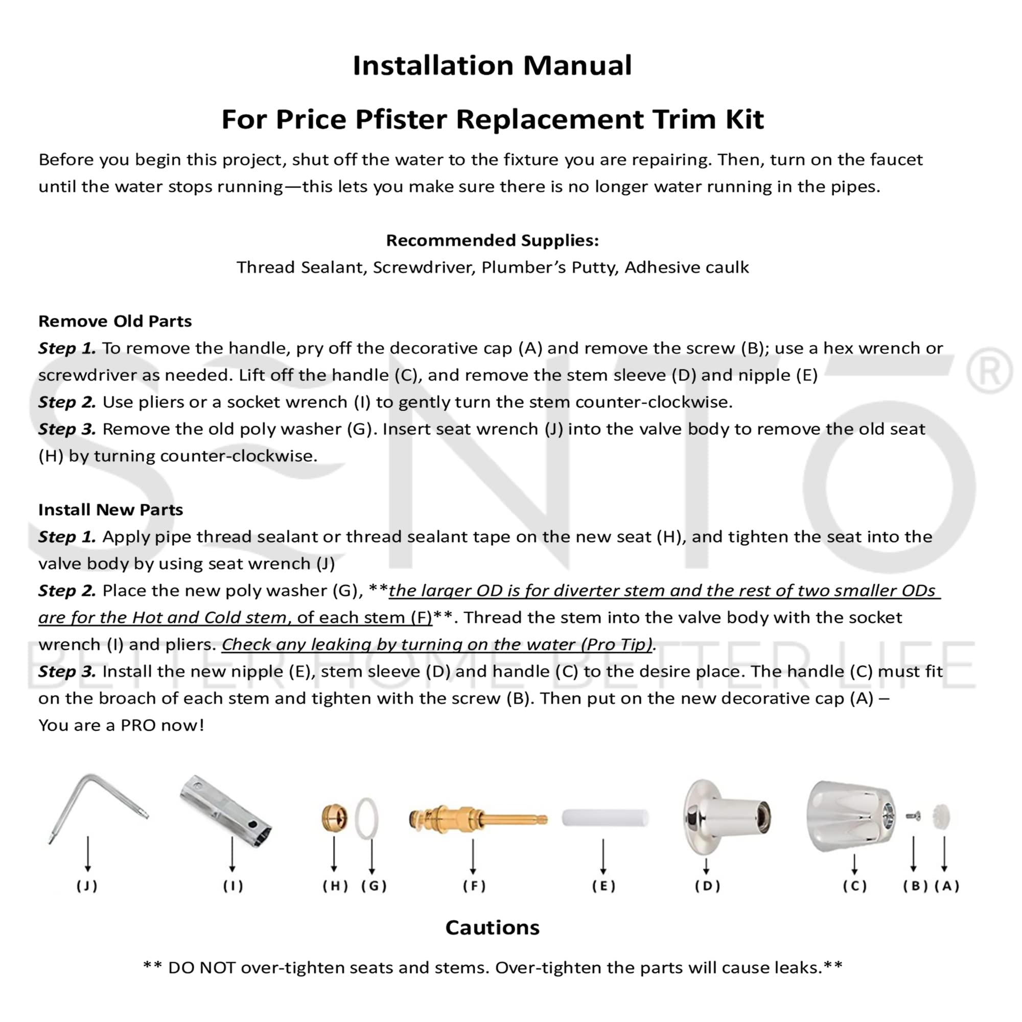SENTO Bathtub and Shower 3 Handle Tub Trim Set For Price Pfister Faucets Bathtub Shower, Easy Installation, Heavy Duty Metal, Matte Black