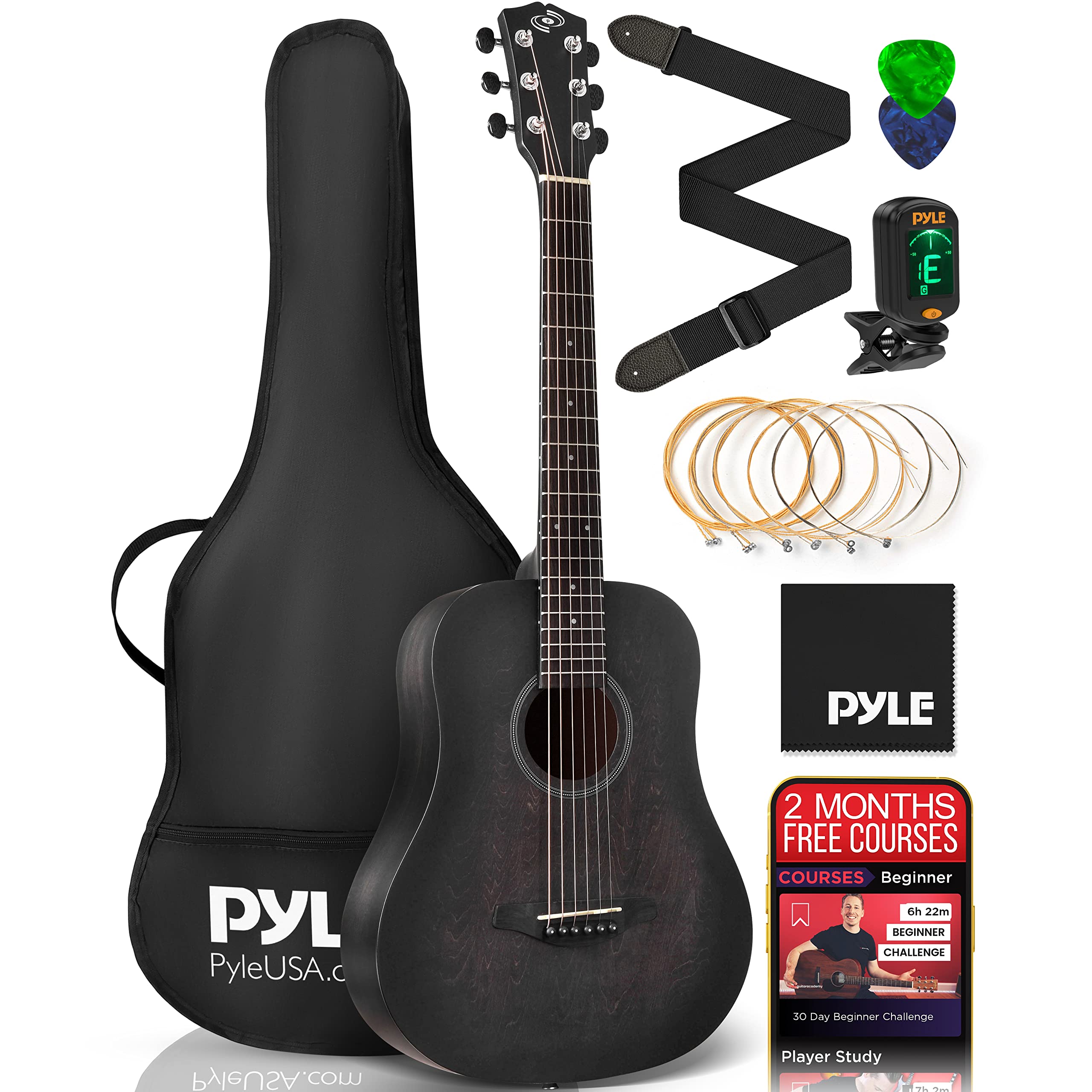 Pyle Acoustic Guitar Kit, 3/4 Junior Size All Wood Steel String Instrument for Beginner Kids, Adults, 36" Deep Ruby Mauve
