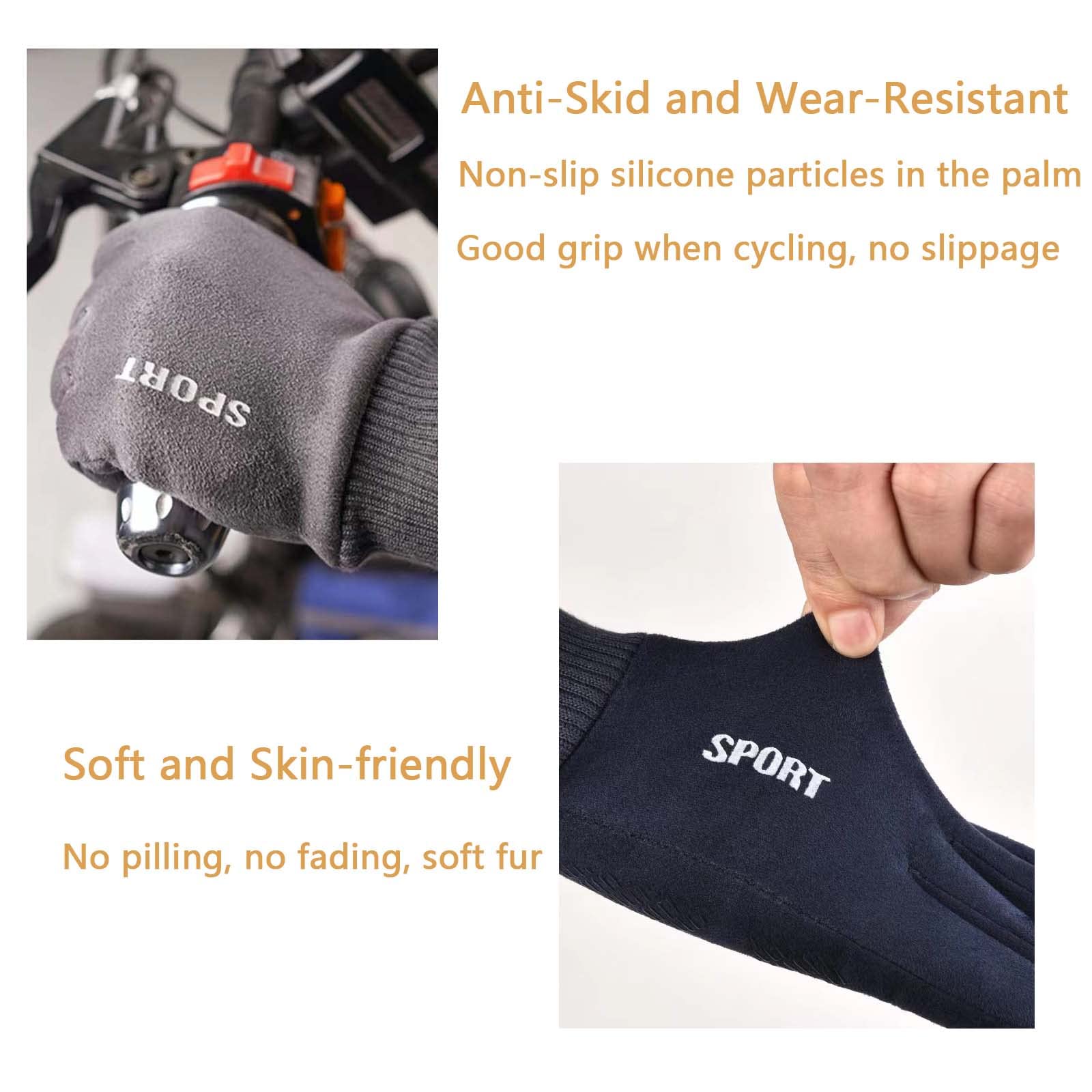 TIANWIDJEW Windproof Midseason Padded Touchscreen Cycling Gloves Full Finger Breathable Bicycle Black Winter (BLACK)