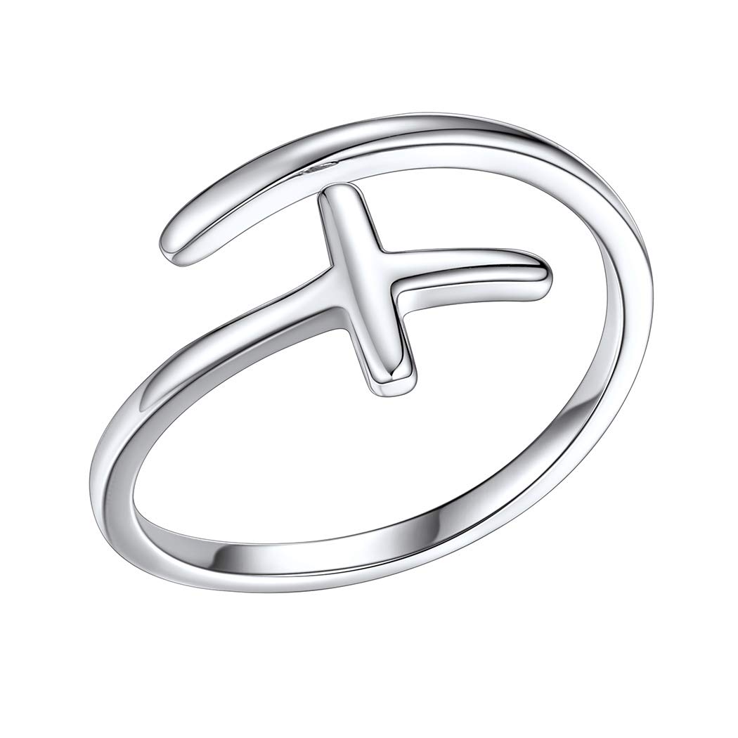 PROSILVER Side Cross Ring 925 Sterling Silver Teen Minimalist Midi Knuckle Thin Band Stackable Adjustable Womens Rings for Women