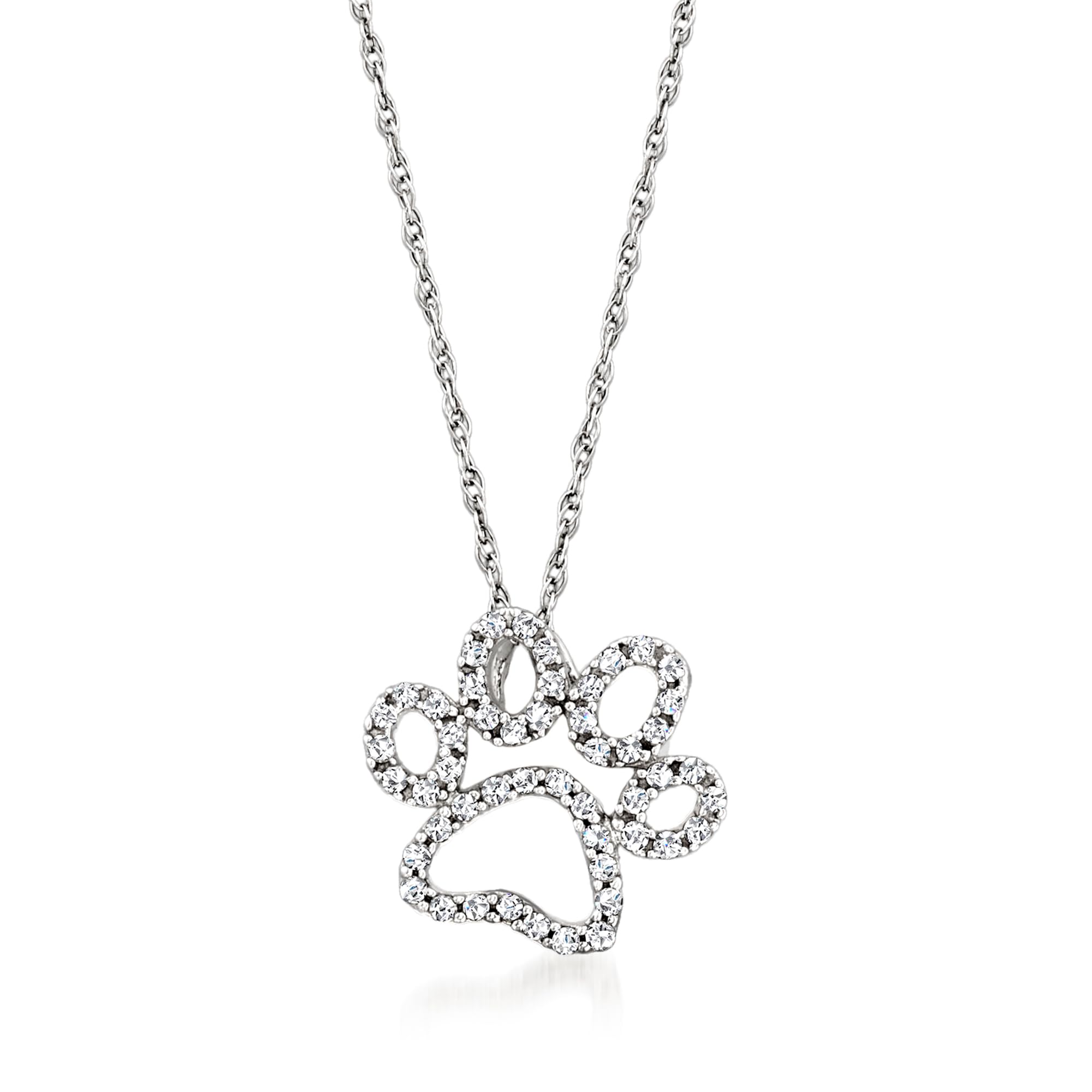 Ross-Simons 0.20 ct. t.w. Diamond Paw Print Pendant Necklace in 14kt White Gold. 20 inches