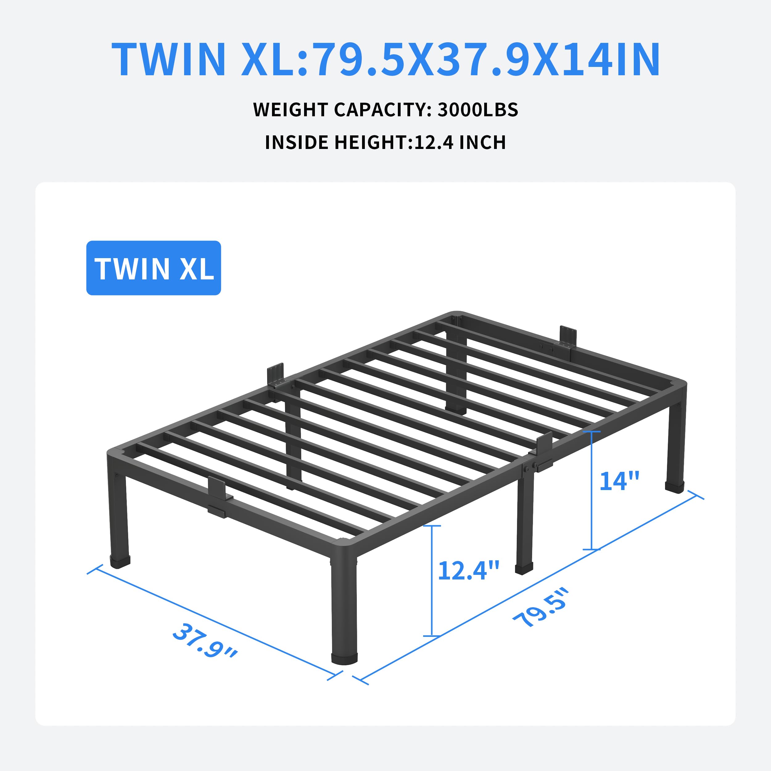 MAF 14 Inch Twin XL Metal Platform Bed Frames with Round Corner Legs, 3000 LBS Heavy Duty Steel Slats Support, Noise Free, No Box Spring Needed, Easy Assembly