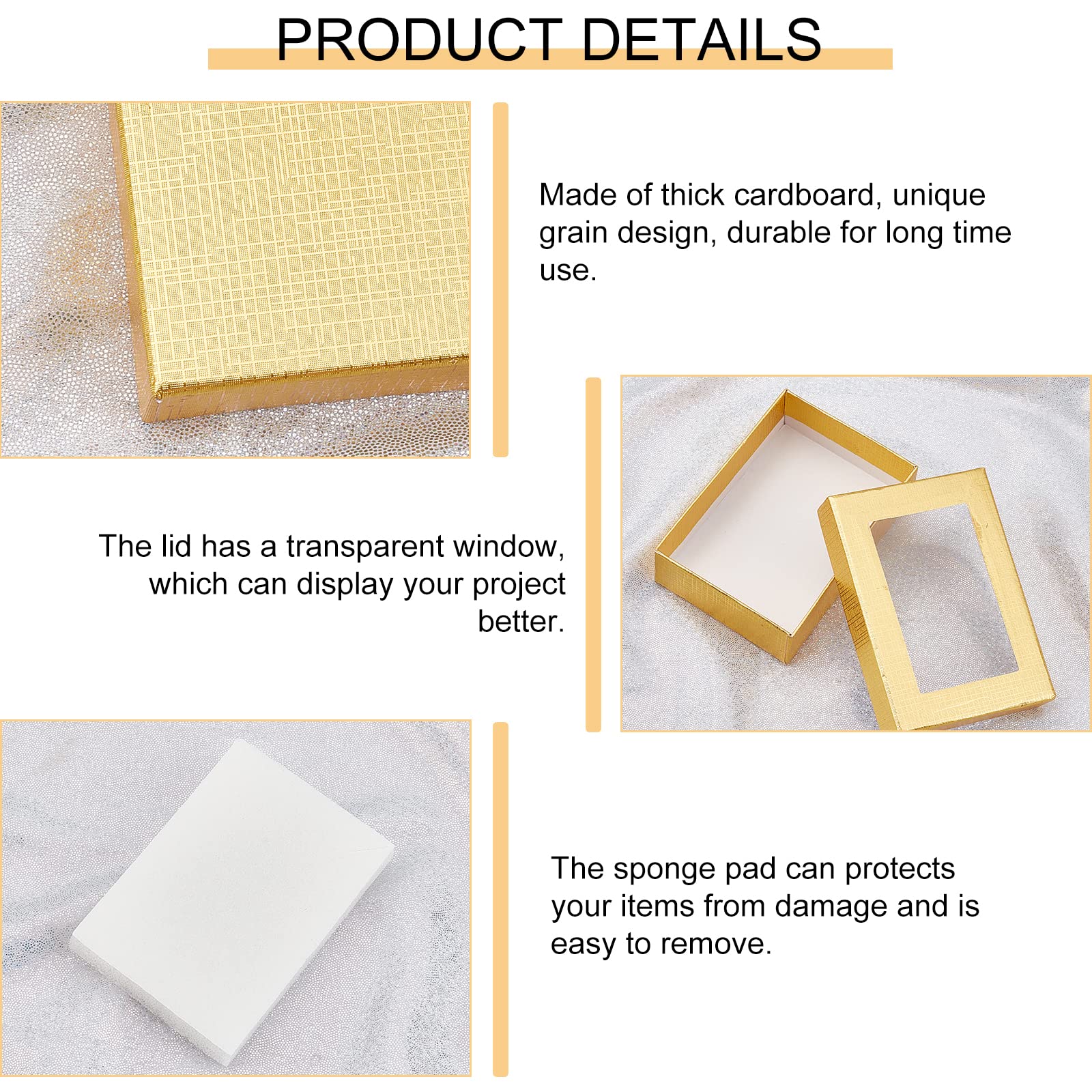 NBEADS 24 Pcs 3.54"x2.55"x1.1"Gift Presentation Boxes with Padding Inside, Golden Nail Packaging Boxes Necklace Boxes Bulk for Christmas Necklaces Earrings Rings Bracelets