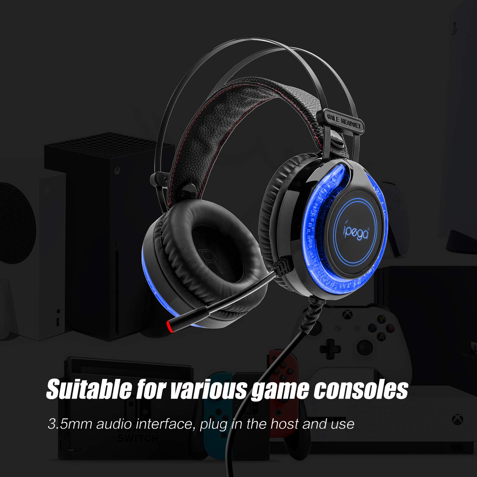 OLYGIVE Gaming Headet, Wired Headset for PS5 PS4 Xbox Switch PC, Noise Cancelling Over Ear Headset with Mic, LED Light, Bass Surround