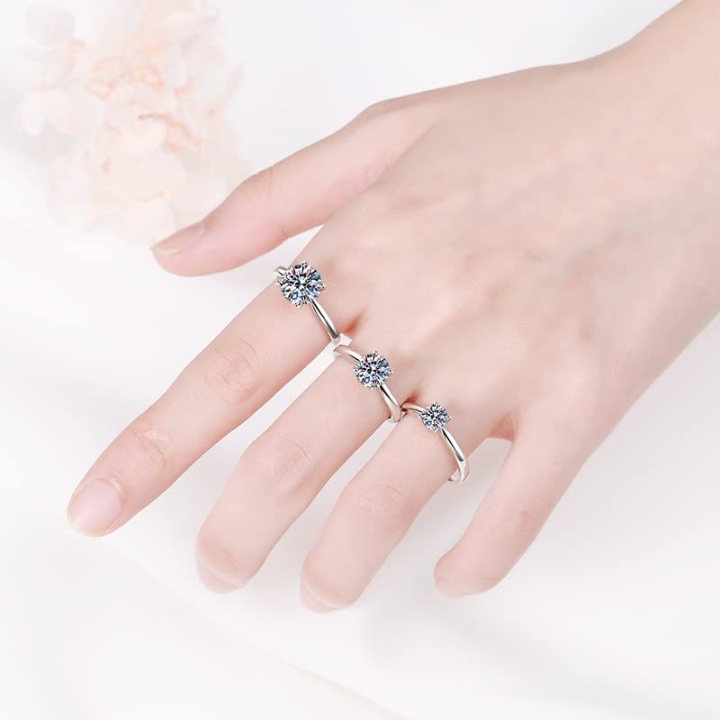 StarGems 0.5ct Moissanite 925 Silver Platinum Plated Classical Four Prong Ring B4507-0.5ct-6.5