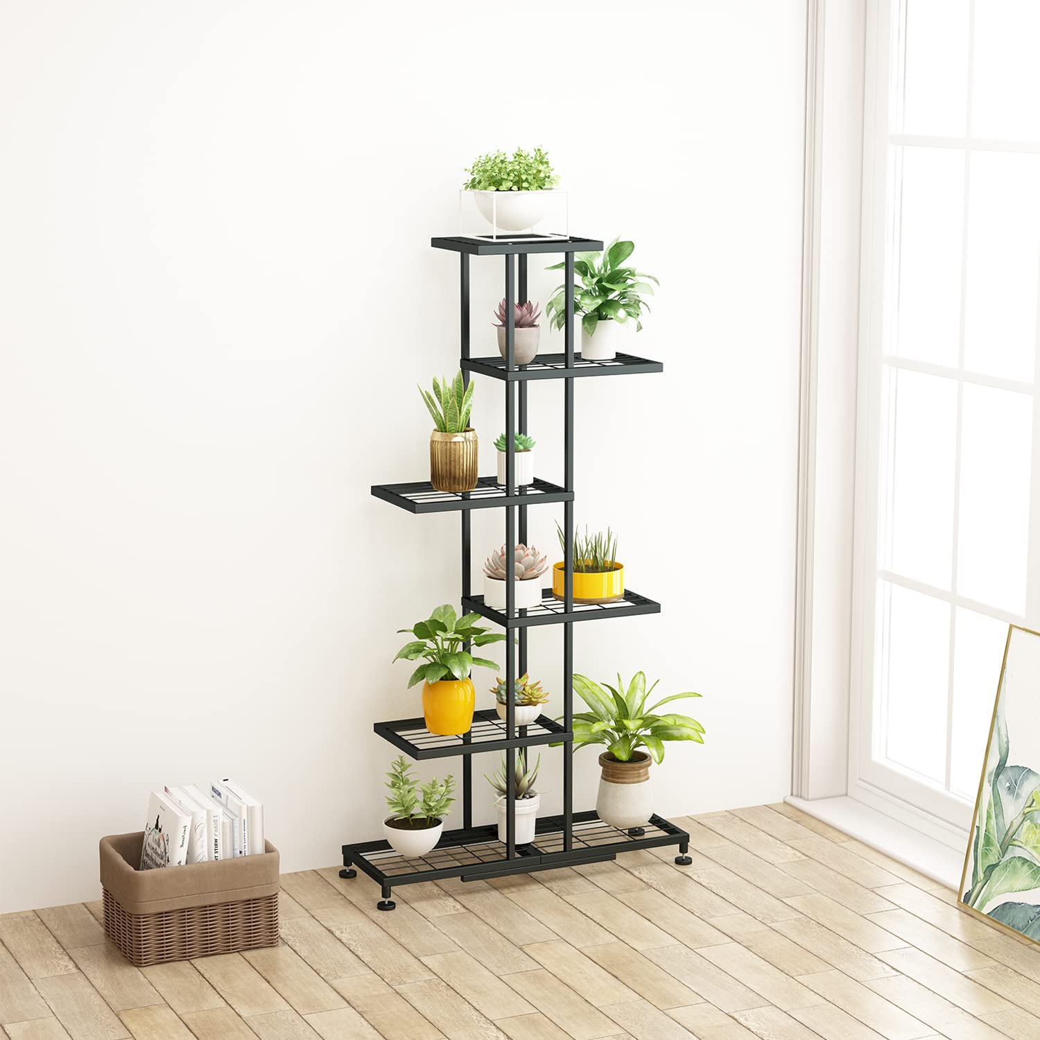 Metal Plant Stand, 6 Tier 12 Potted, Upgrade Multiple Plant Rack Shelf Organizer, Indoor Planter Display Shelving Unit for Patio Garden Corner Balcony Living Room