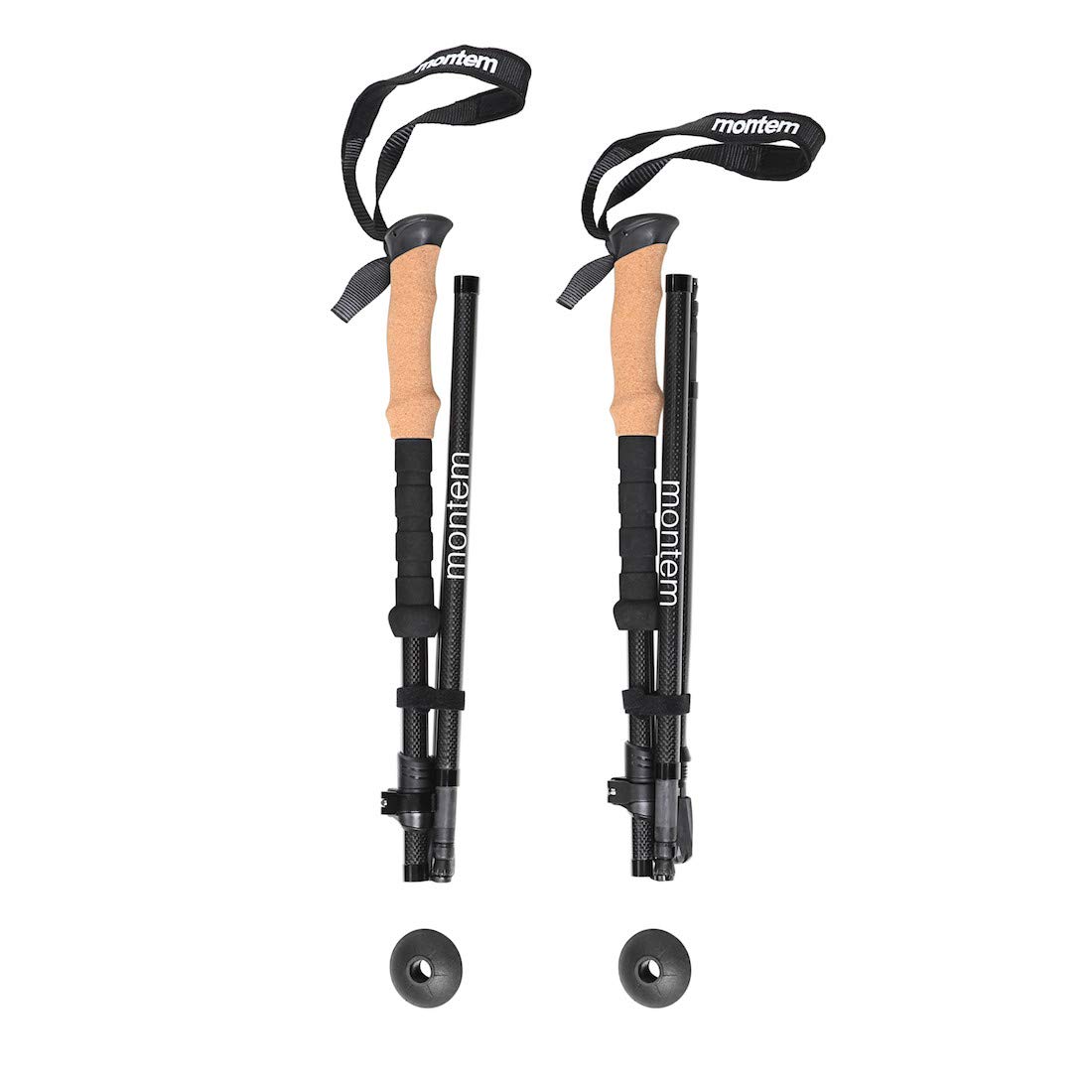 Montem Folding Collapsible 3K Carbon Fiber Hiking/Walking/Trekking Poles - One Pair (2 Poles) (Black)